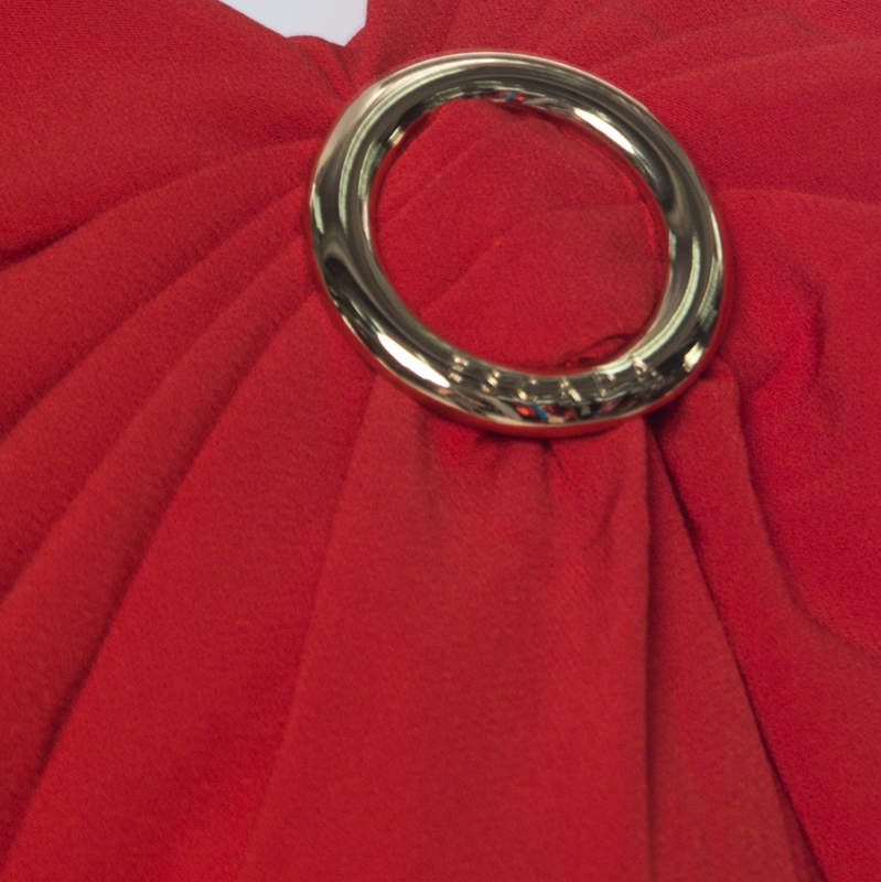 Escada Melon Red Crepe Gathered Fabric O-Ring Detail Cap Sleeve Dress M ...