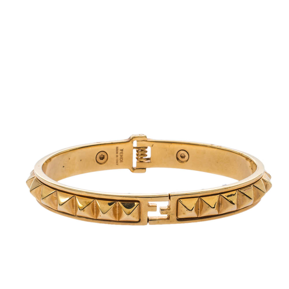 Fendi Gold Tone Pyramid Studded Cuff Bracelet L Fendi | TLC
