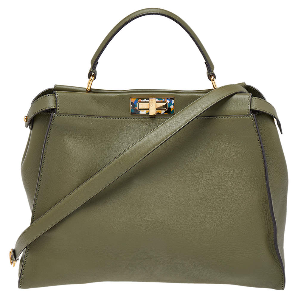 Fendi Green Leather Peekaboo Top Handle Bag Fendi The Luxury Closet