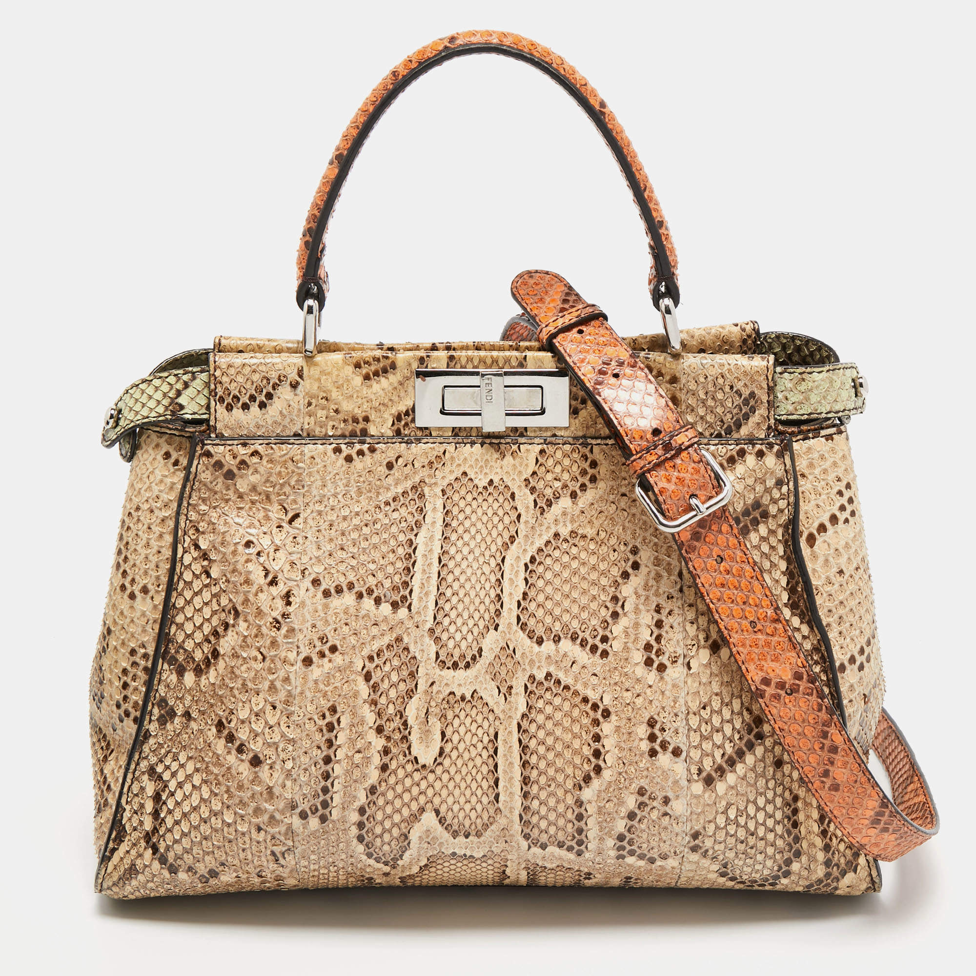 Fendi Beige/Black Python Medium Peekaboo Top Handle Bag Fendi | TLC US