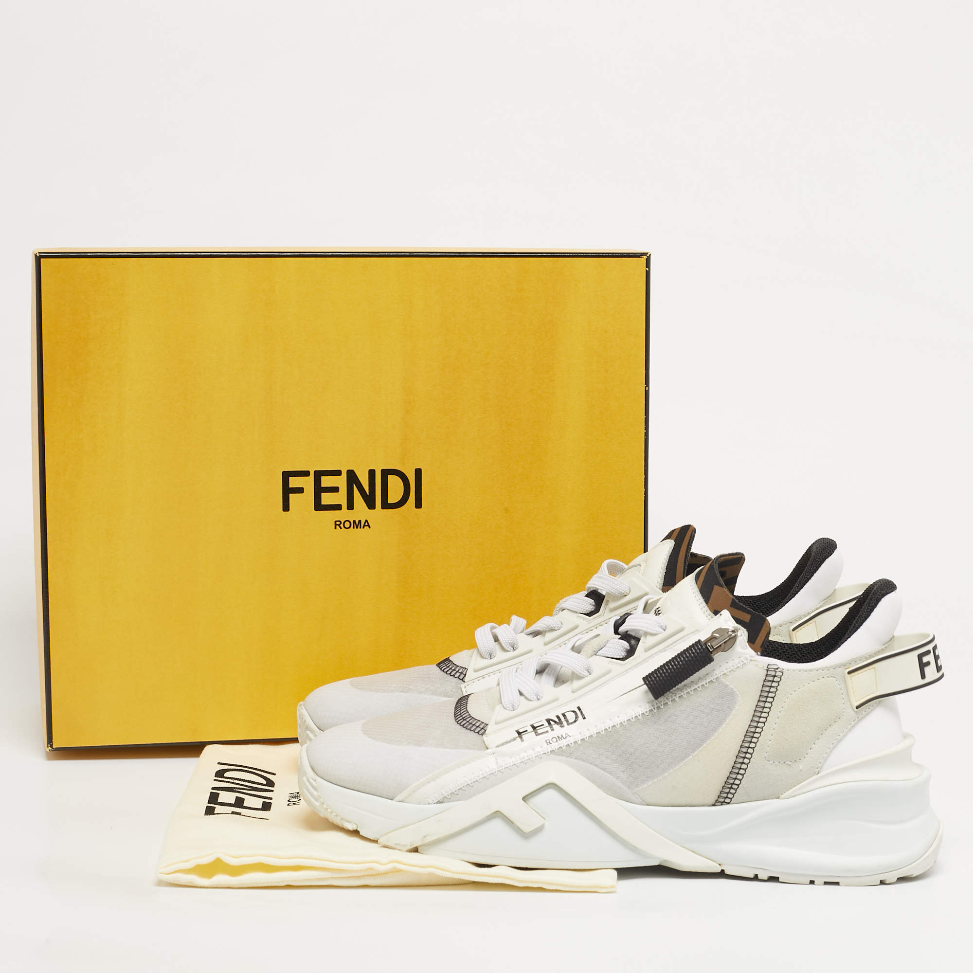 Fendi Flow Size 39 White Patent Leather and Suede Low Top Sneakers ...