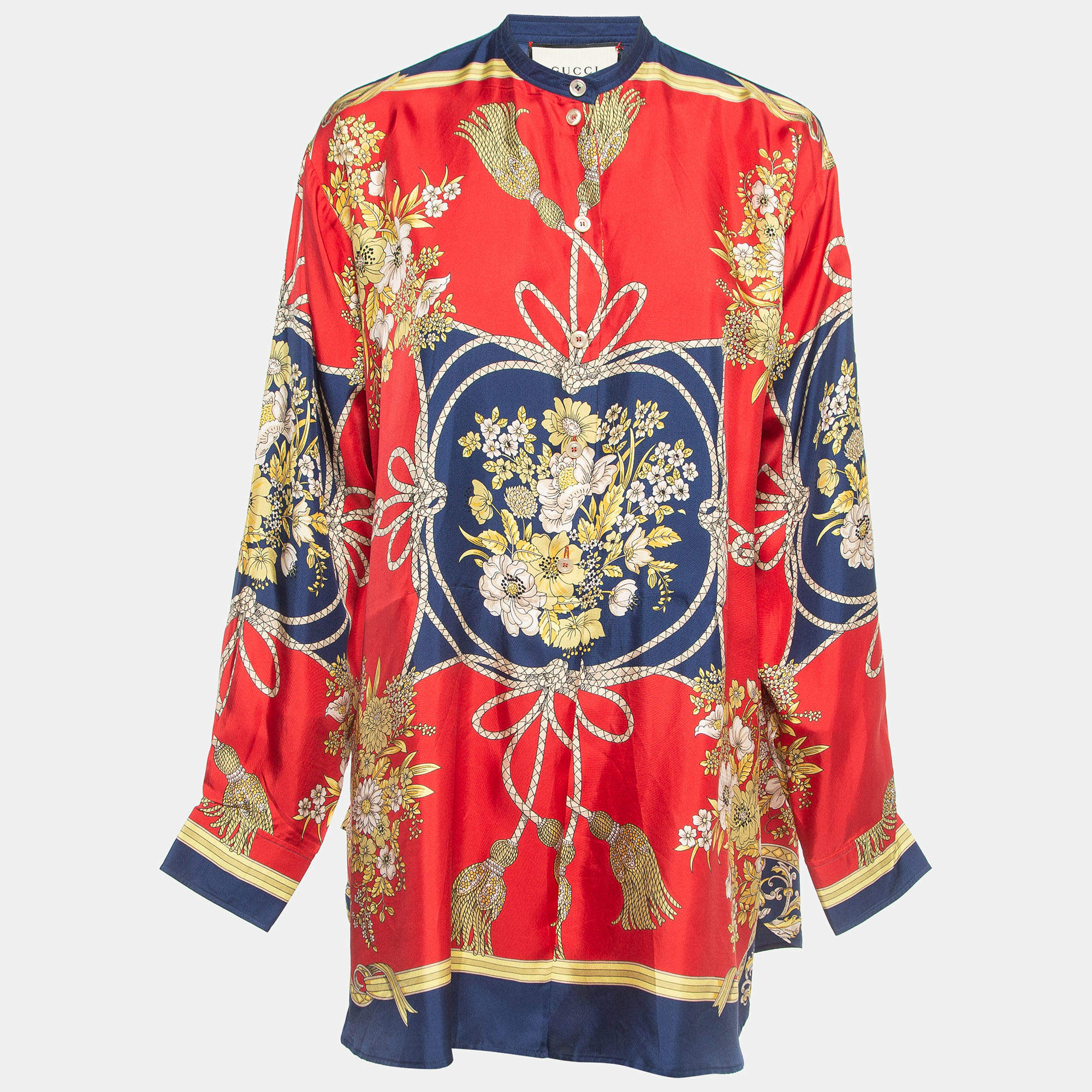 Gucci Red Floral and Tassel Print Silk Oversized Blouse M Gucci | The ...