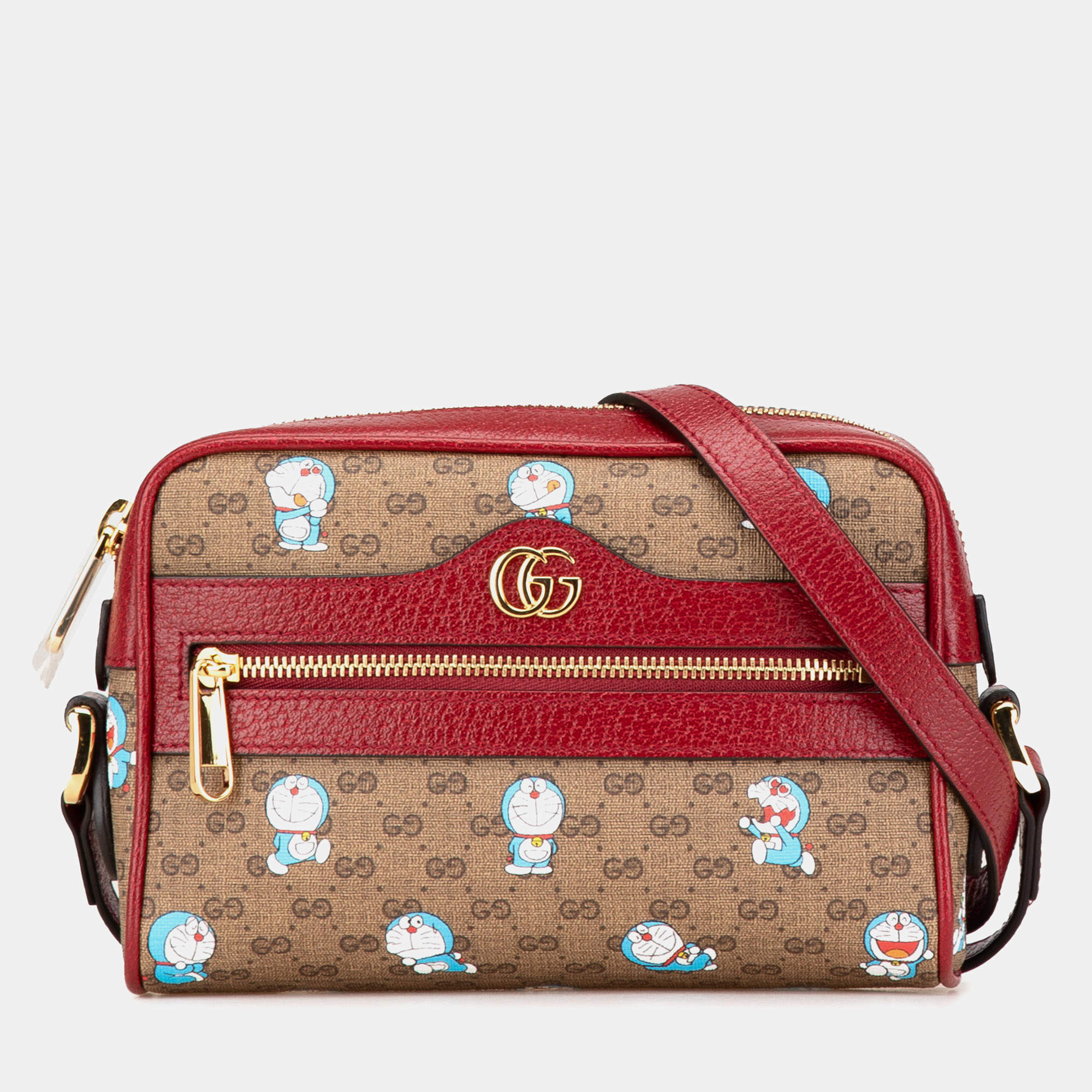 Gucci Beige Red Canvas Doraemon Mini GG Supreme Crossbody Bag