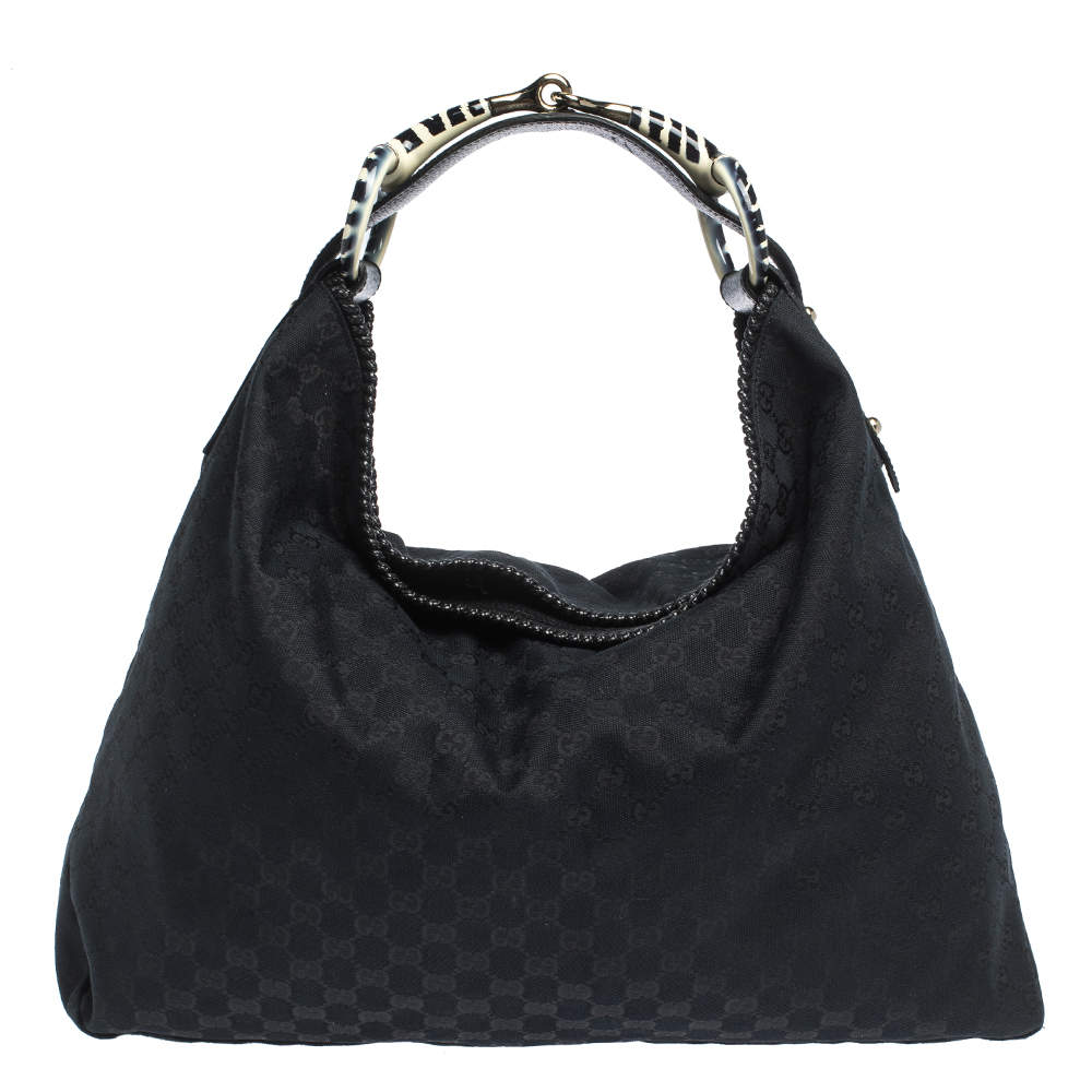 Gucci Black GG Canvas Large Zebra Print Horsebit Hobo Gucci | TLC