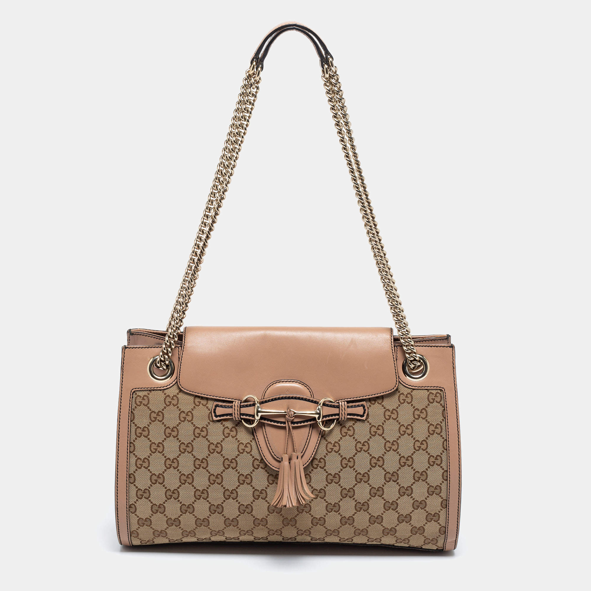 Gucci Beige/Pink GG Canvas And Leather Large Emily Chain Shoulder Bag ...