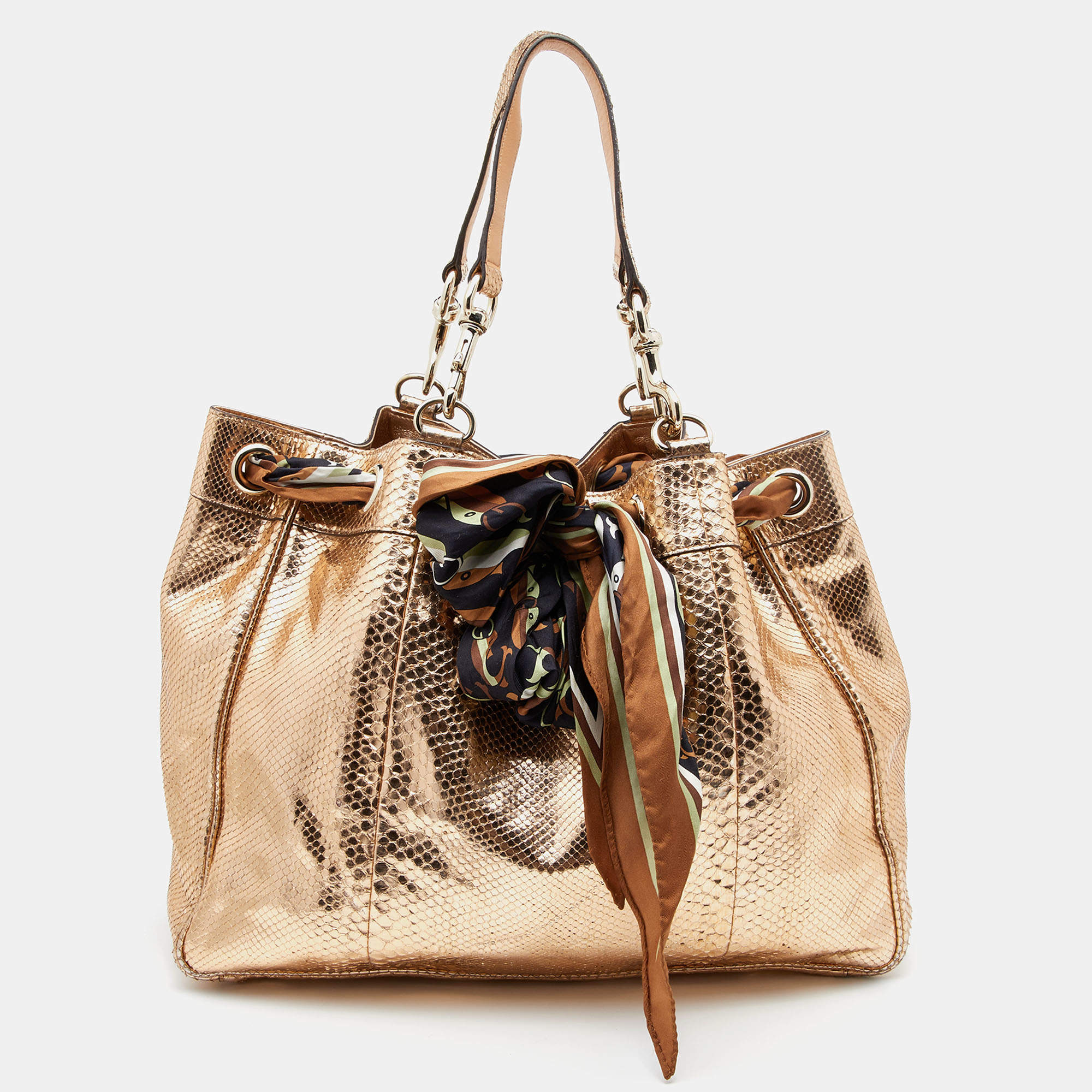 Gucci Metallic Gold Python Leather Positano Scarf Tote Gucci | The ...