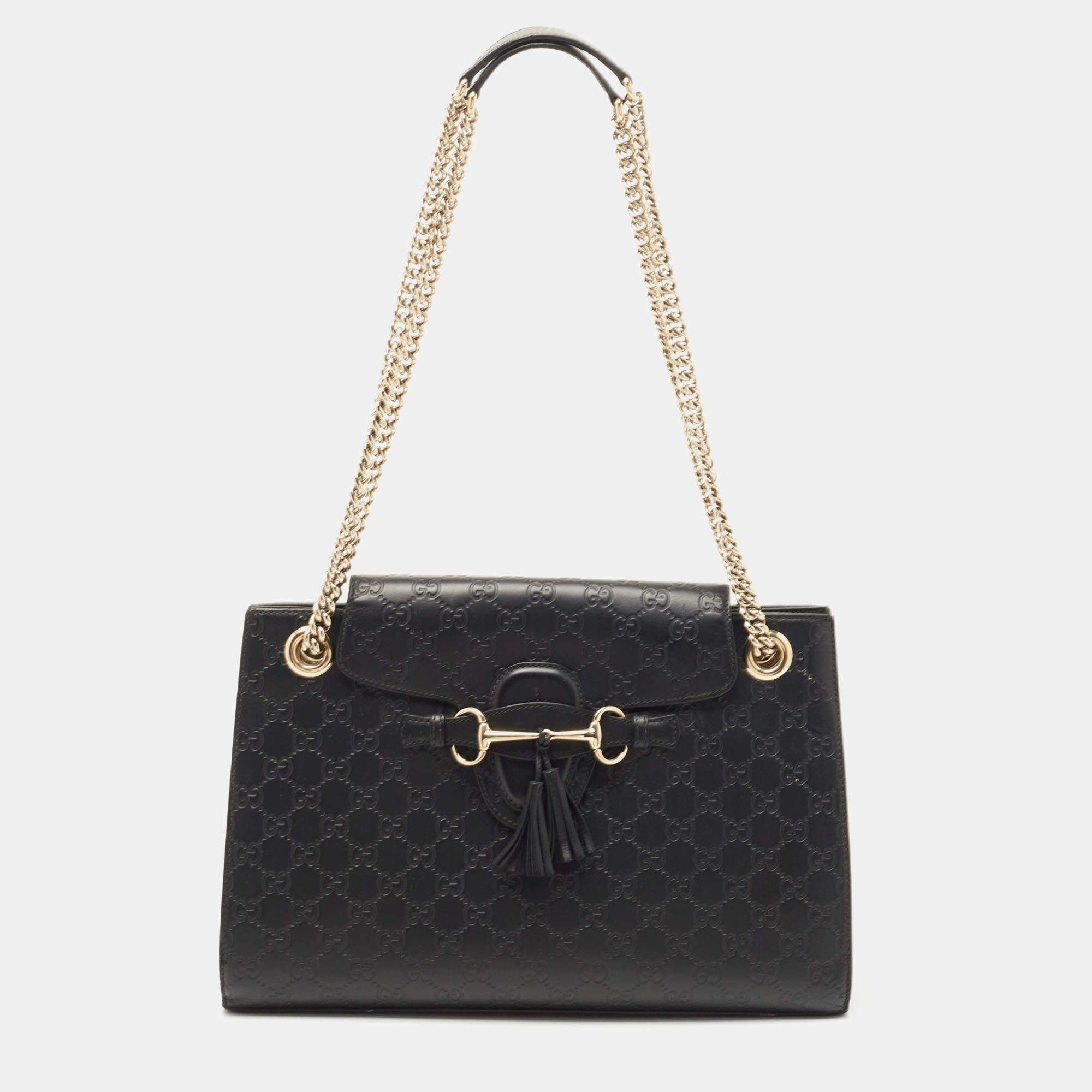 Gucci Black Guccissima Leather Large Emily Chain Shoulder Bag Gucci