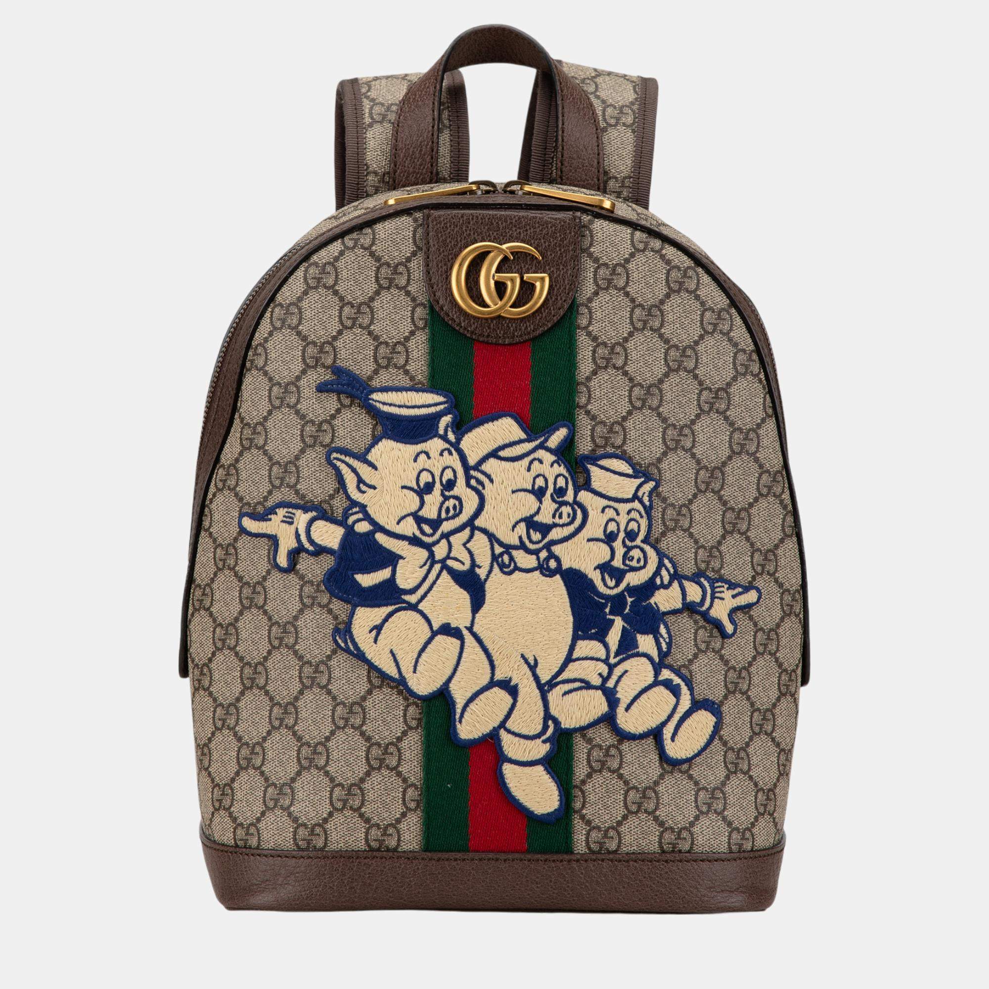 Gucci Beige/Brown GG Supreme Ophidia Three Little Pigs Backpack Gucci ...