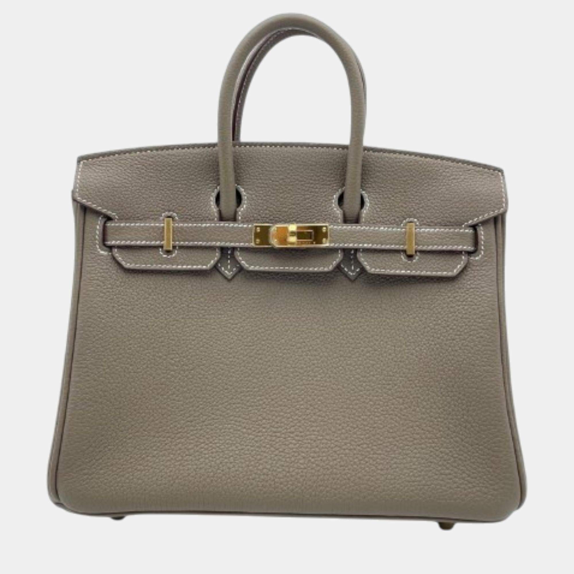 Hermes Etoupe Togo Leather Birkin 25 Bag