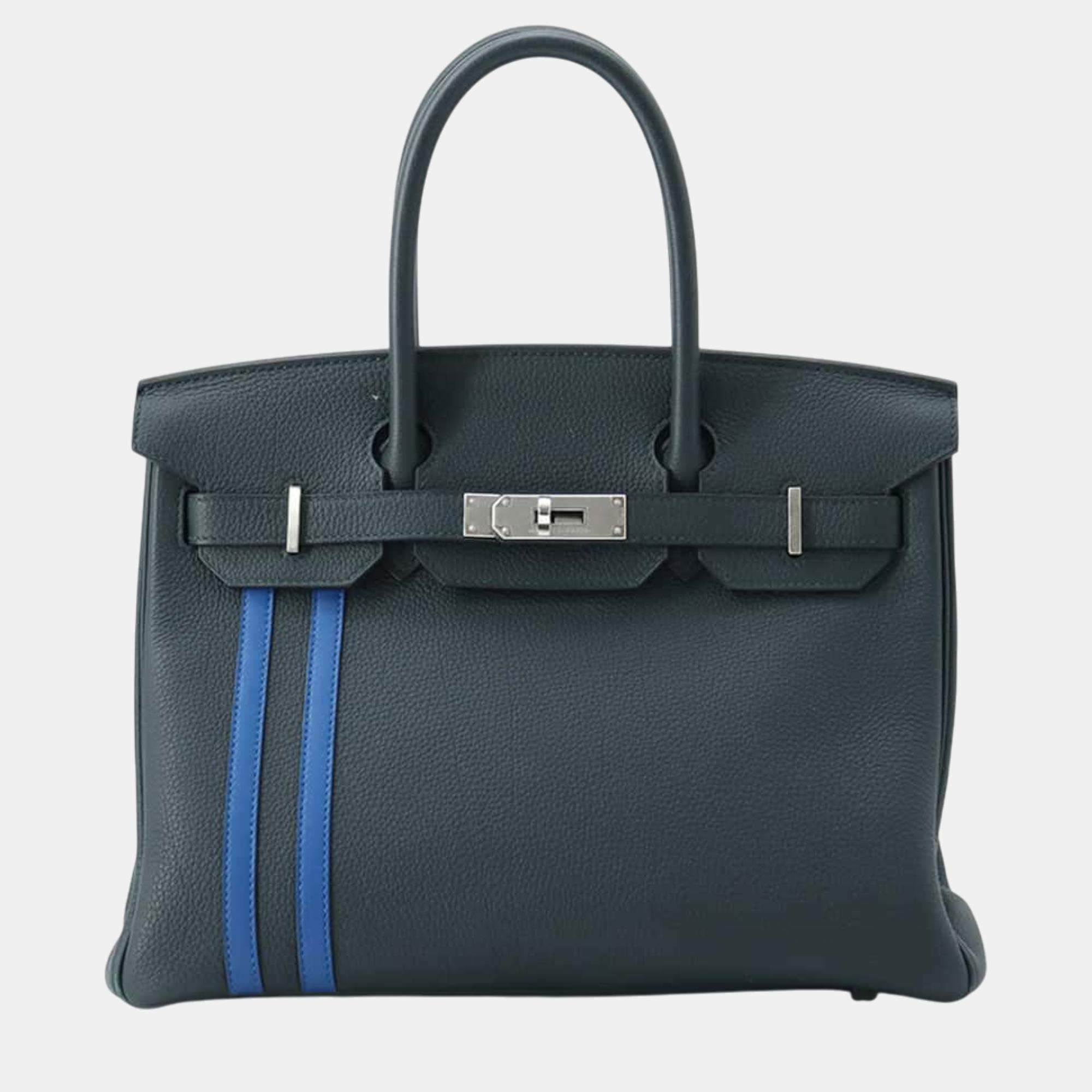 Hermes Birkin Officer Vert Chypre/Blue Zelage Togo Leather Swift ...