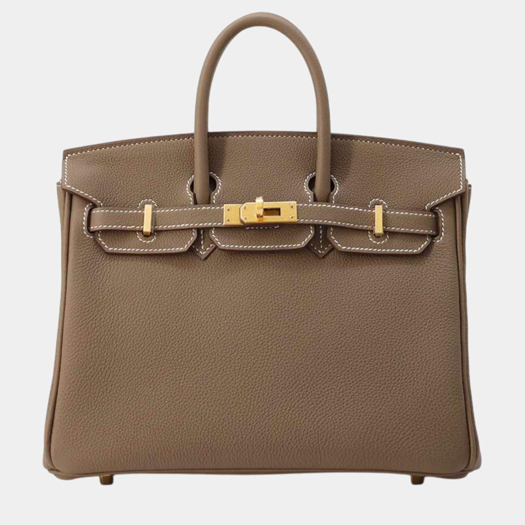 Hermes Etoupe Togo Leather Birkin 25 Bag