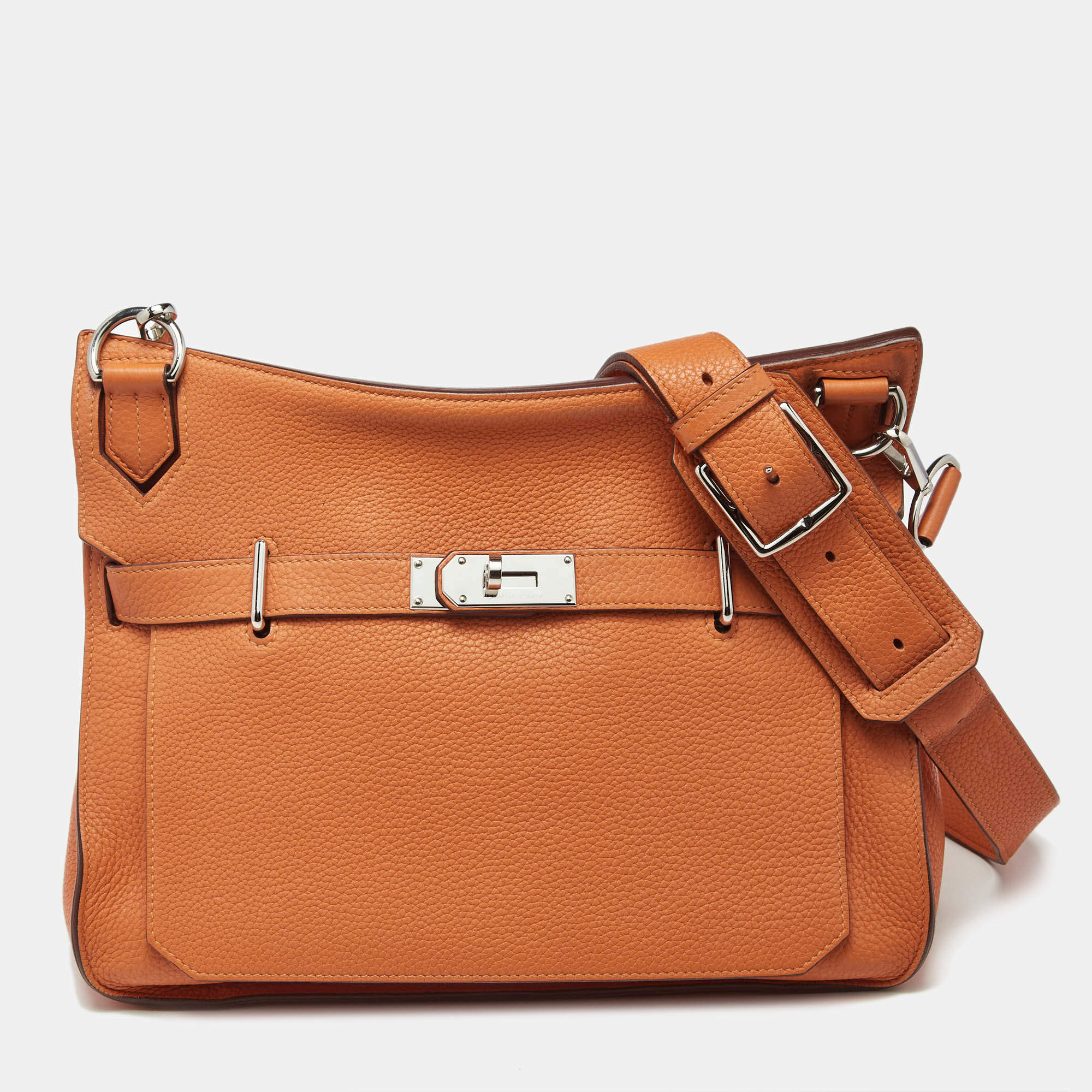Hermes Orange Taurillon Clemence Leather Palladium Finish Jypsiere 34 ...