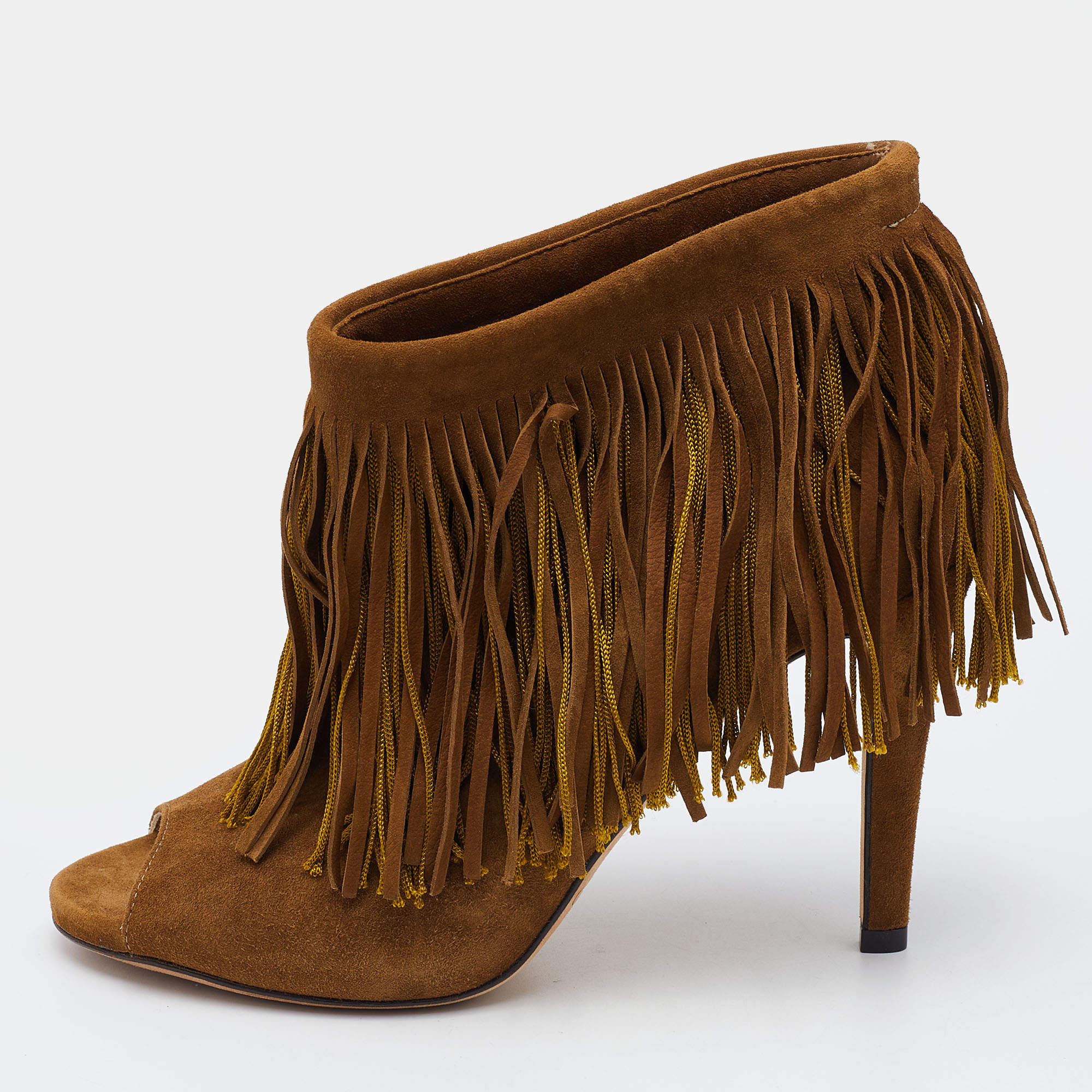 Jimmy Choo Brown Suede Fringe Peep Toe Booties Size 36 Jimmy Choo The Luxury Closet