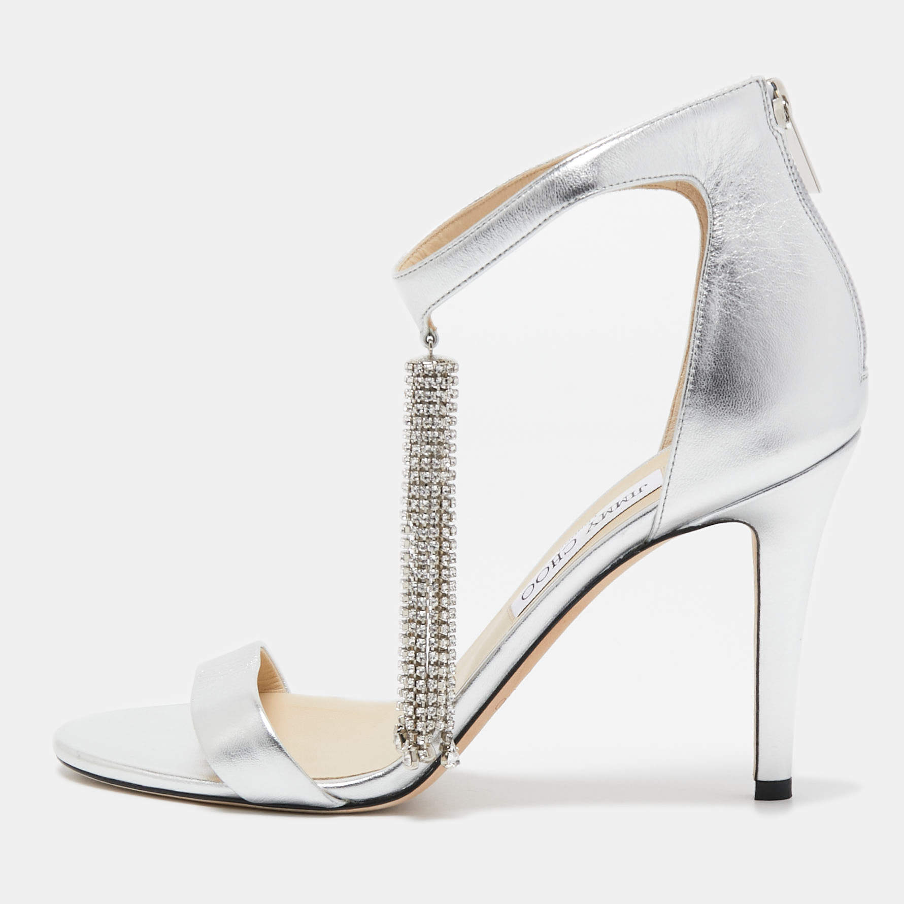 Jimmy Choo Silver Leather Viola Embellished Sandals Size 40 Jimmy Choo ...