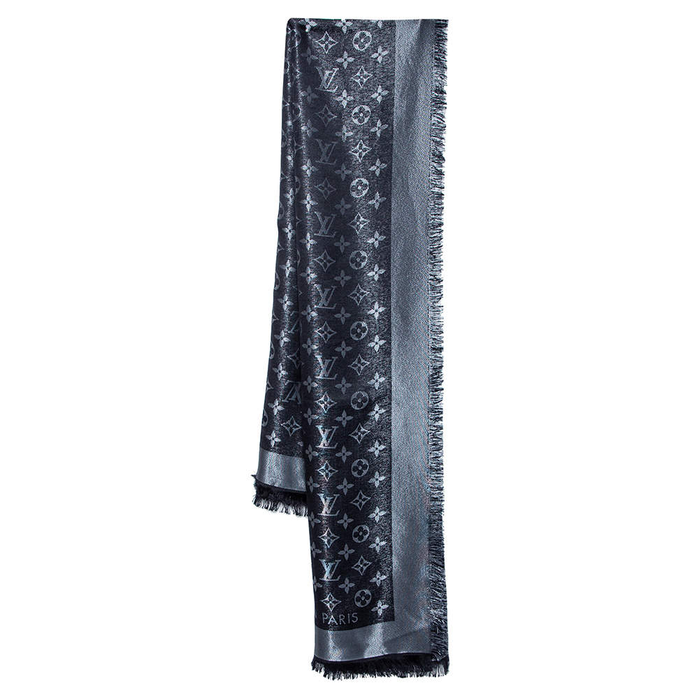 Louis Vuitton Black Lurex Wool & Silk Monogram Shine Shawl Louis ...