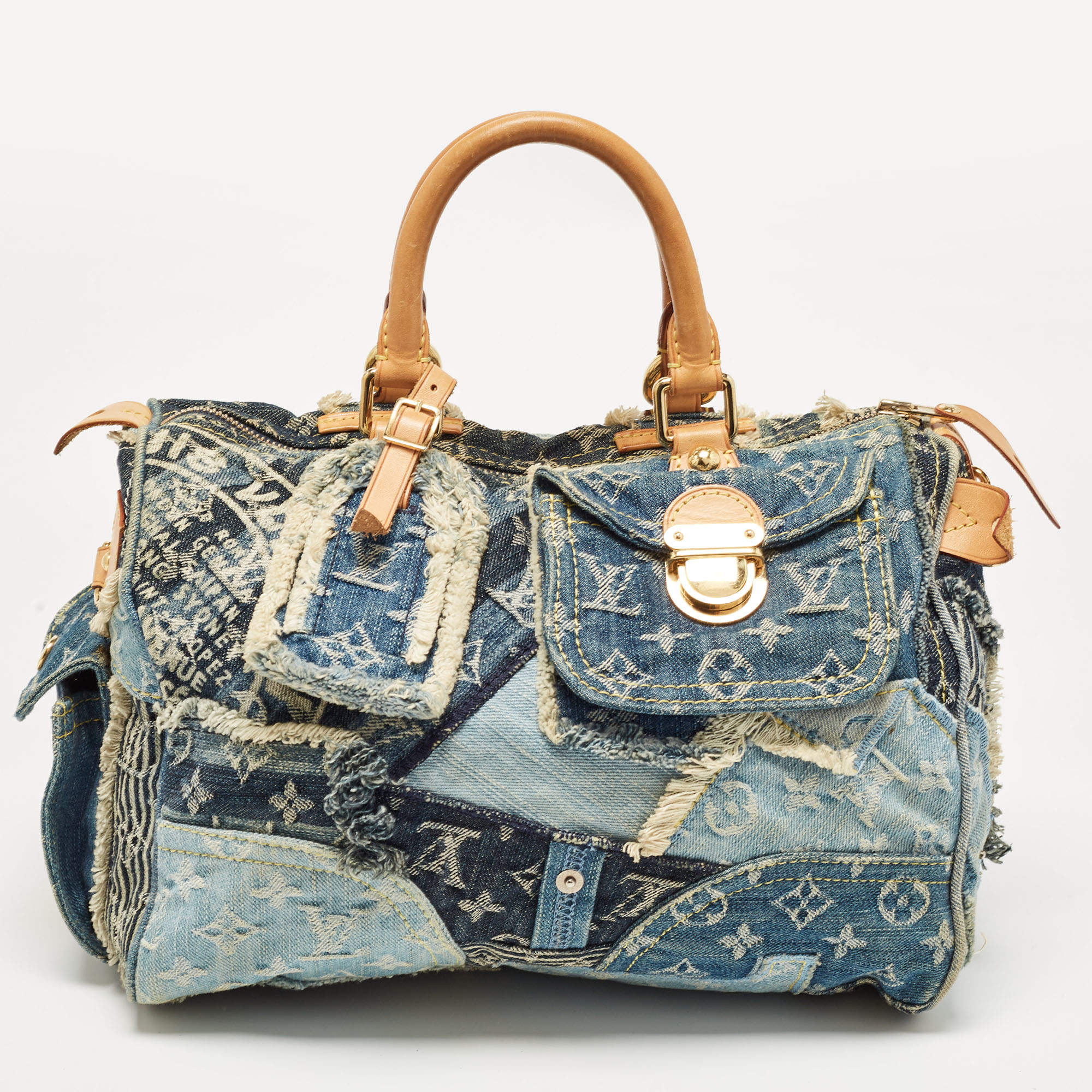 Louis Vuitton Blue Denim Monogram Limited Edition Patchwork Speedy Bag ...