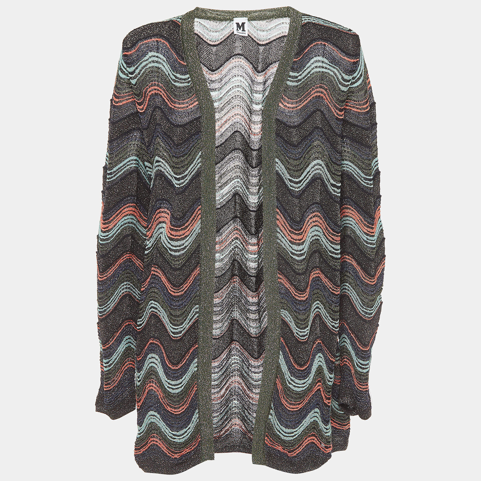 M Missoni Multicolor Patterned Lurex Knit Open Front Cardigan M M Missoni | The Luxury Closet