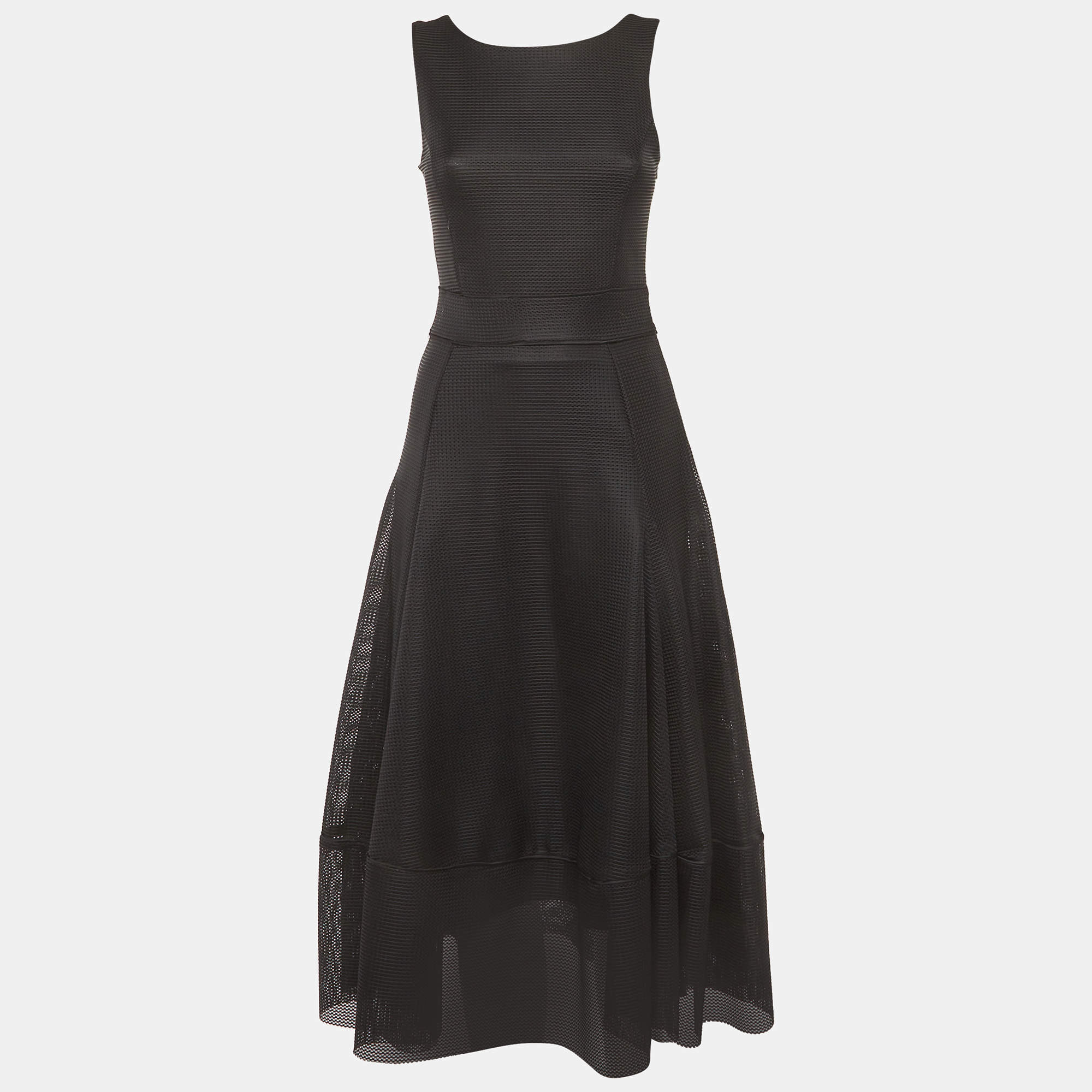 Maje Black Mesh Flared Raining Midi Dress S Maje | TLC