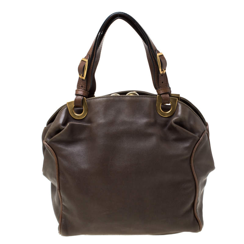 Marni Olive Green/Brown Leather Kiss lock Satchel Marni | TLC