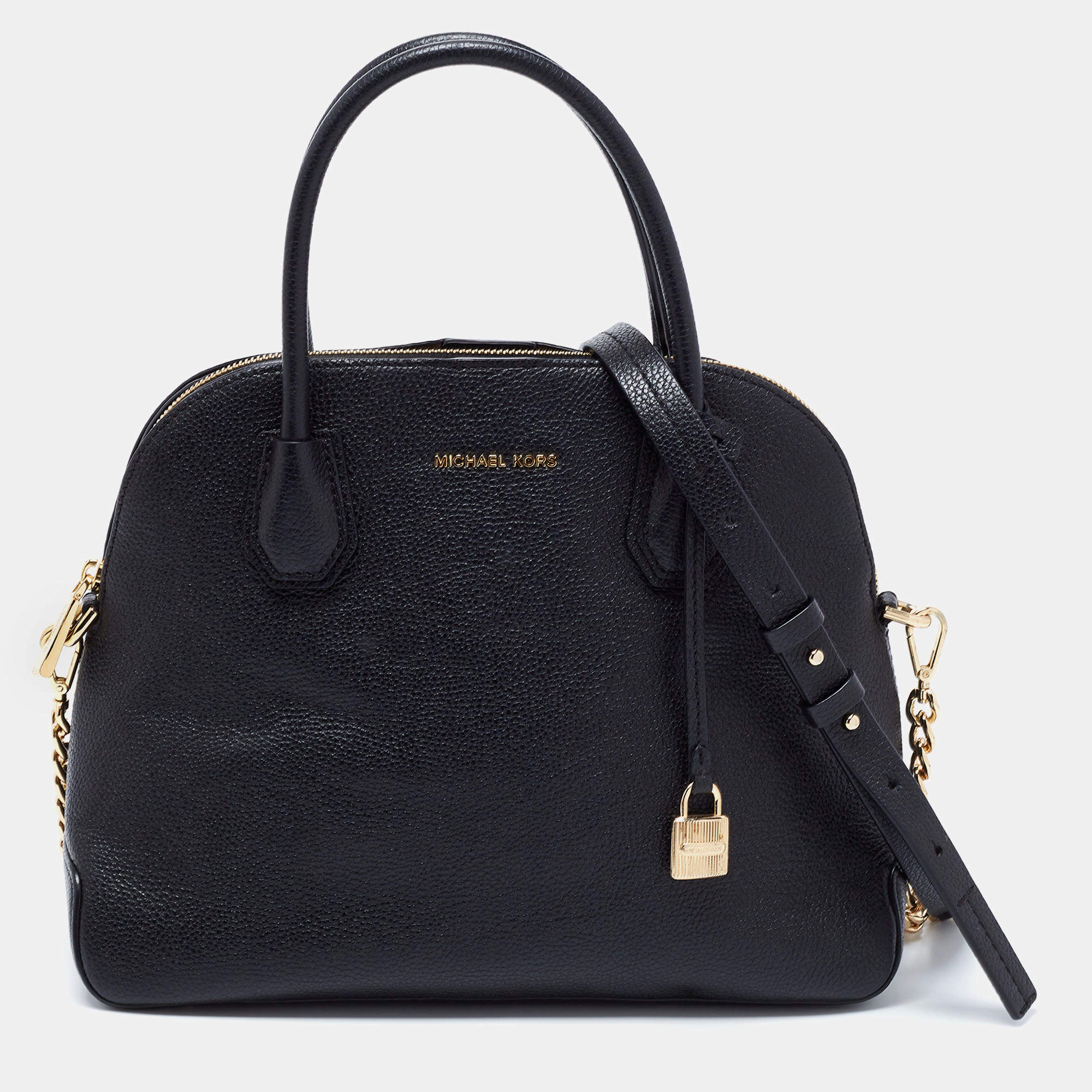 Michael Kors Black Pebbled Leather Large Dome Mercer Satchel Michael ...