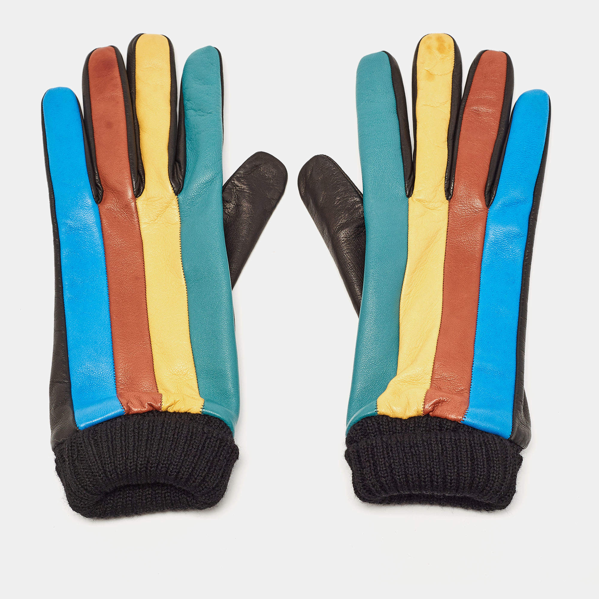 Missoni Multicolor Color Block Leather Gloves M Missoni | The Luxury Closet