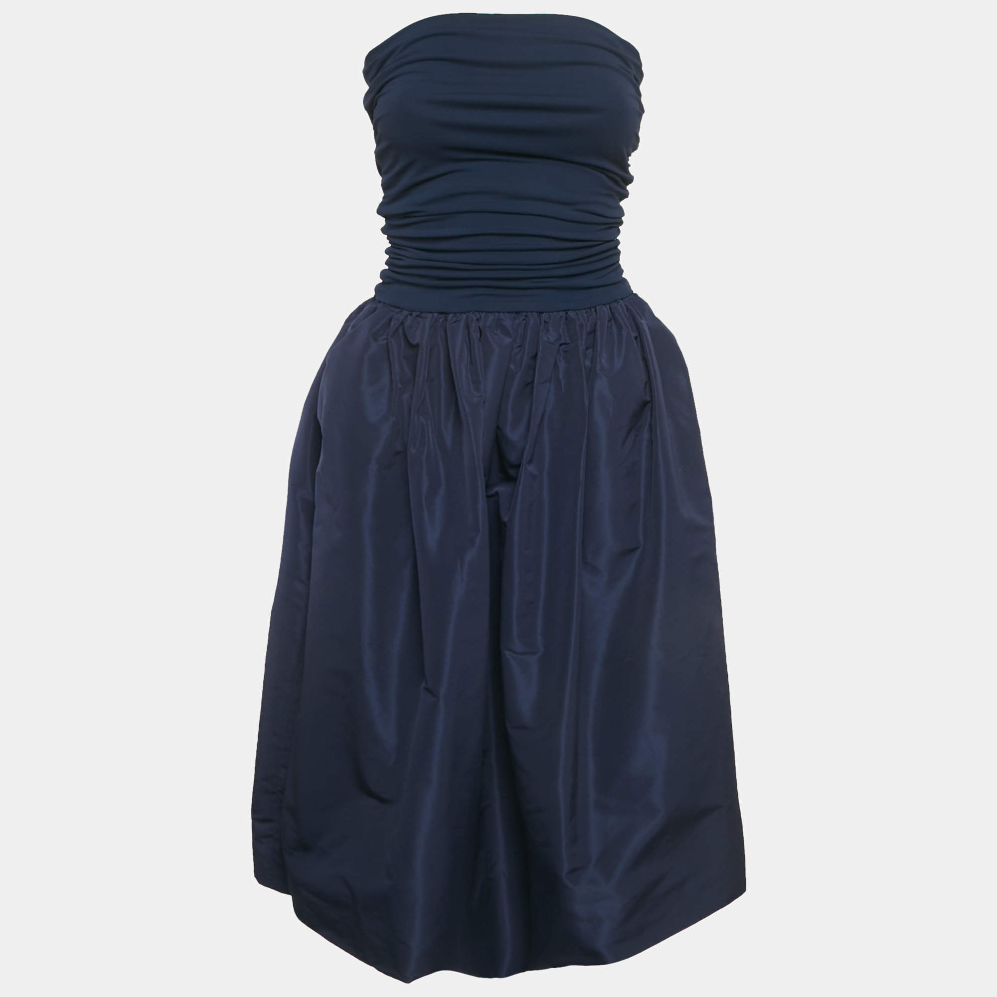 Miu Miu Navy Blue Jersey and Satin Fit And Flare Mini Dress XS Miu Miu ...
