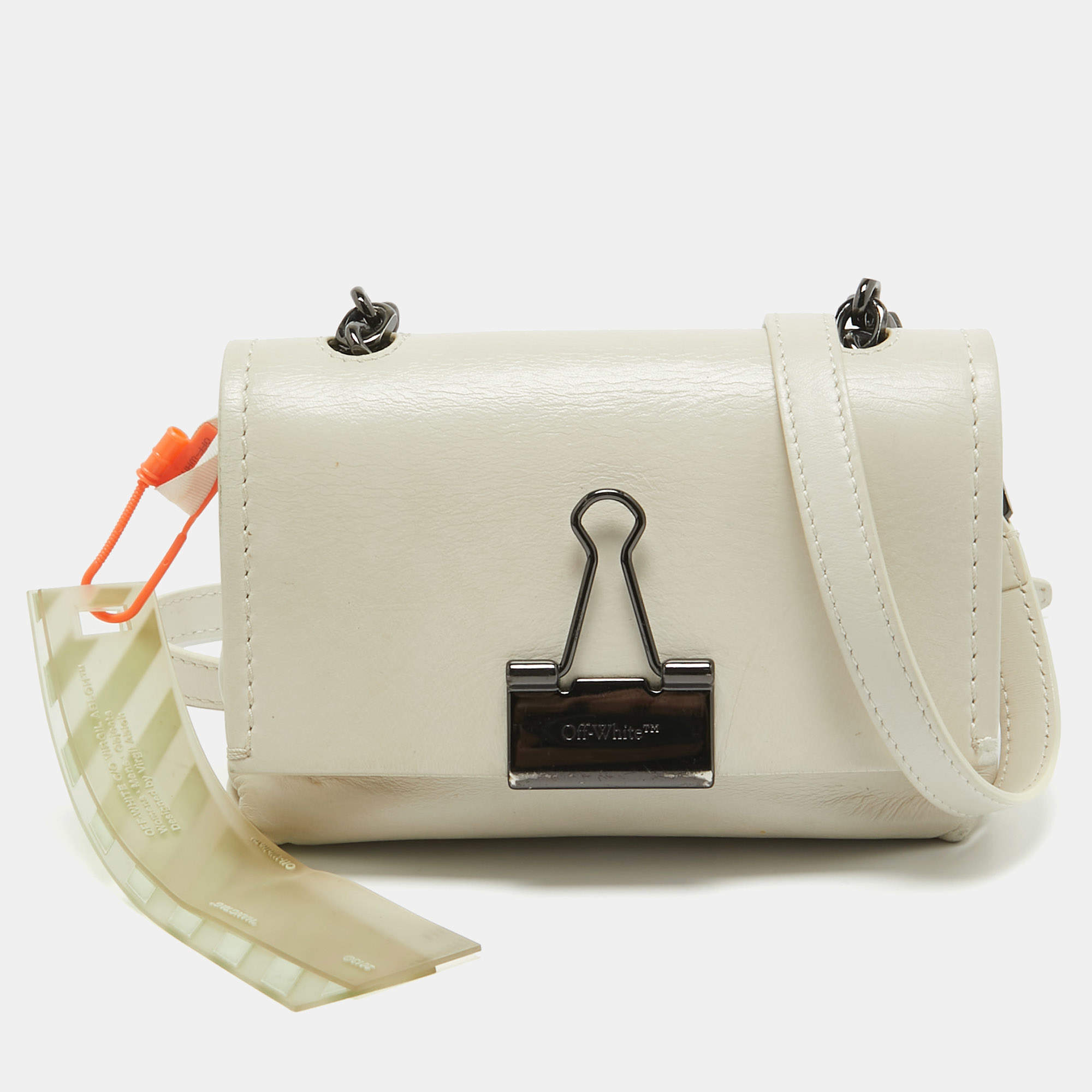 Off-White Off White Leather Mini Binder Clip Crossbody Bag Off-White ...