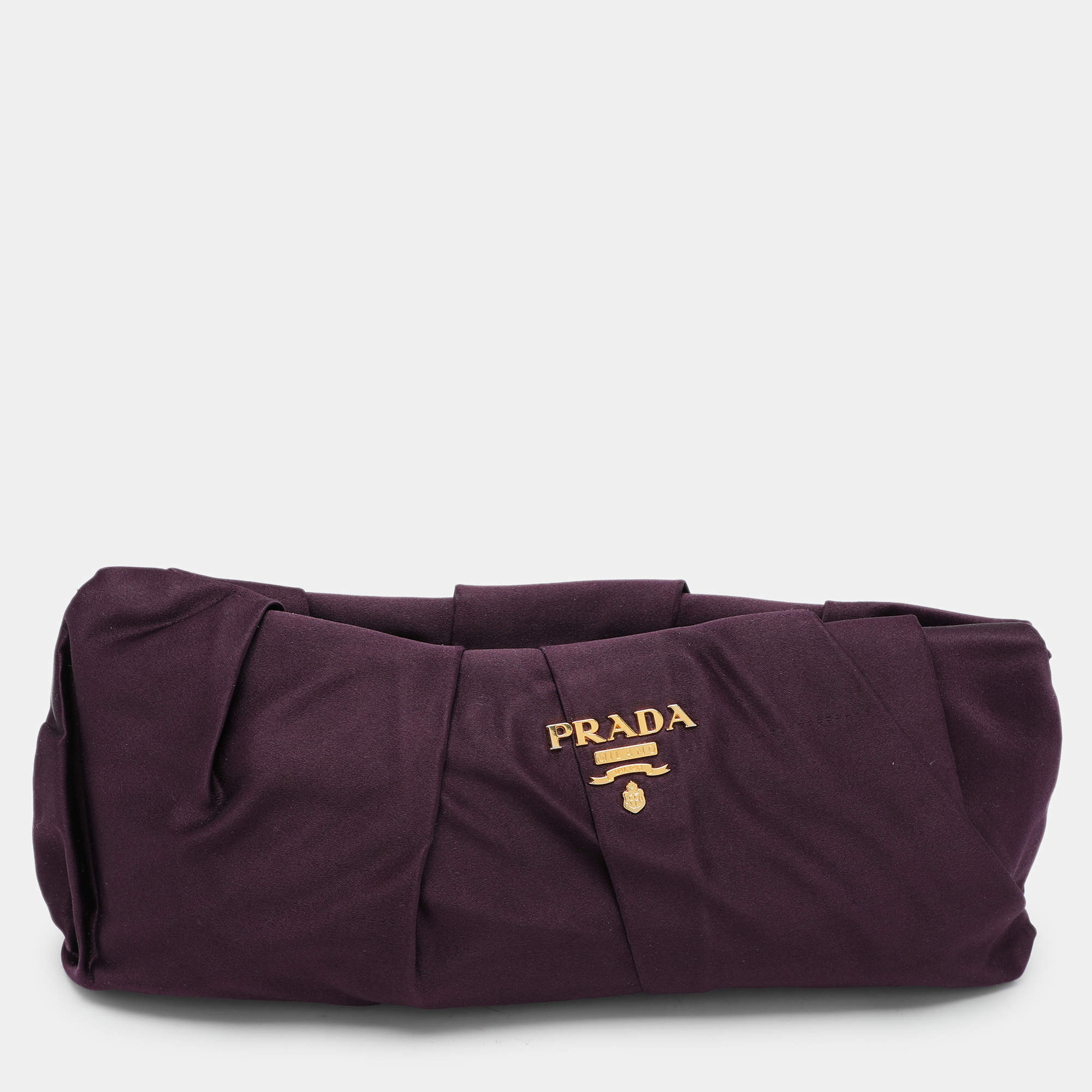 Prada Purple Satin Raso Pleated Clutch Prada | The Luxury Closet