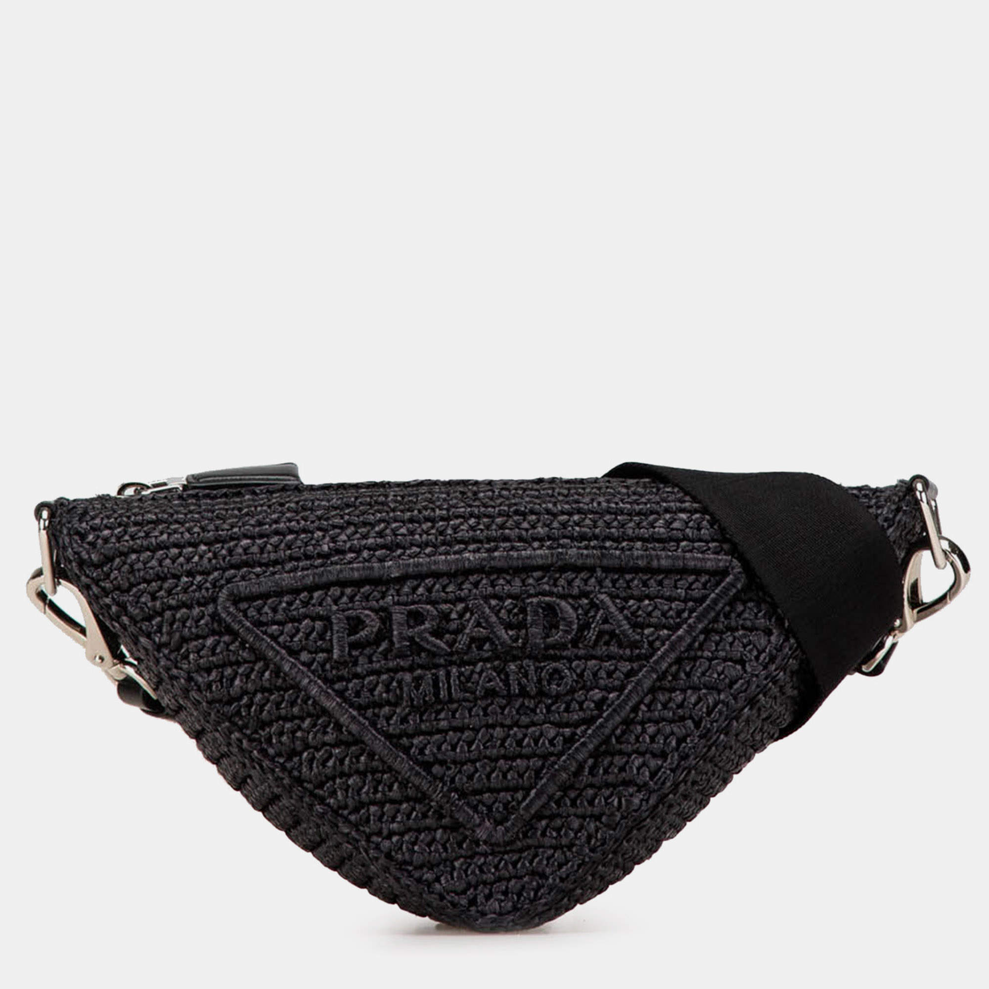 Prada Black Raffia Crochet Triangle Crossbody Bag Prada | The Luxury Closet