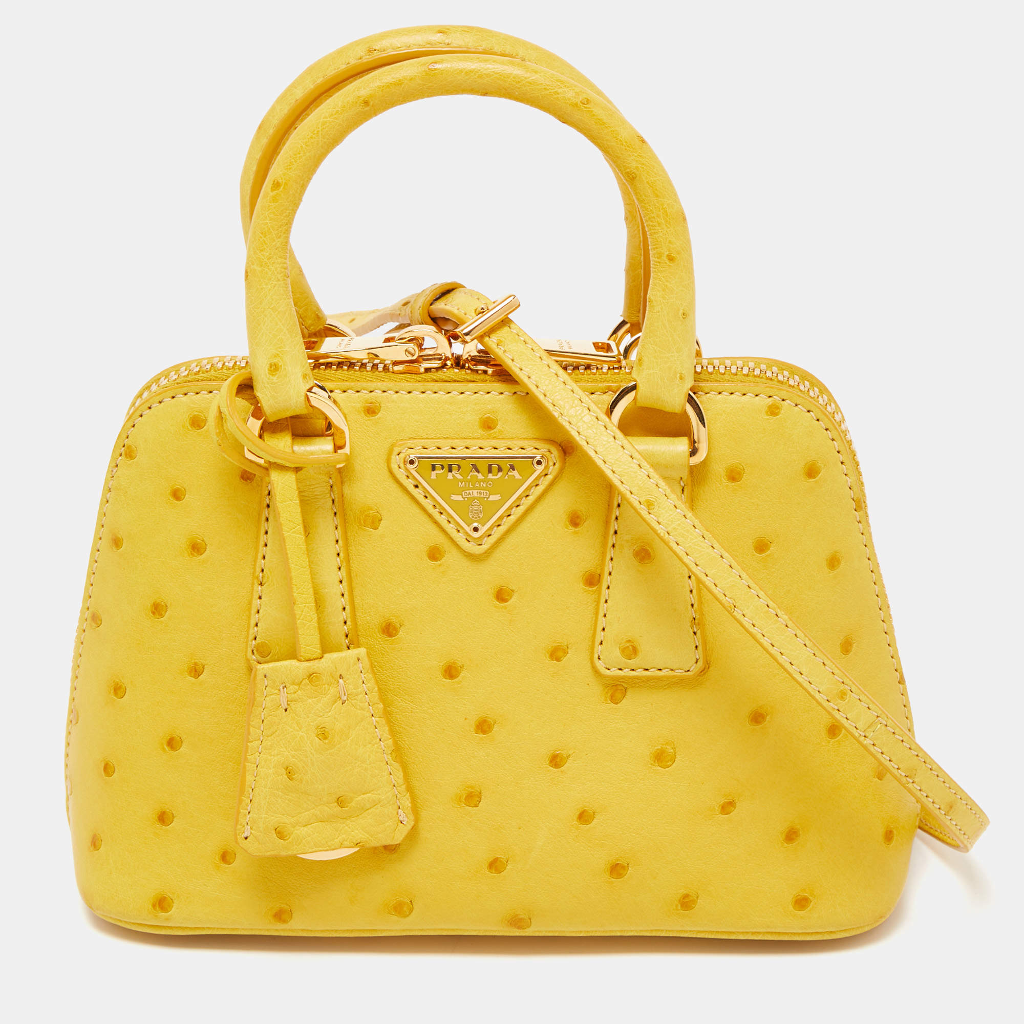 Prada Yellow Ostrich Leather Mini Promenade Satchel Prada | The Luxury ...
