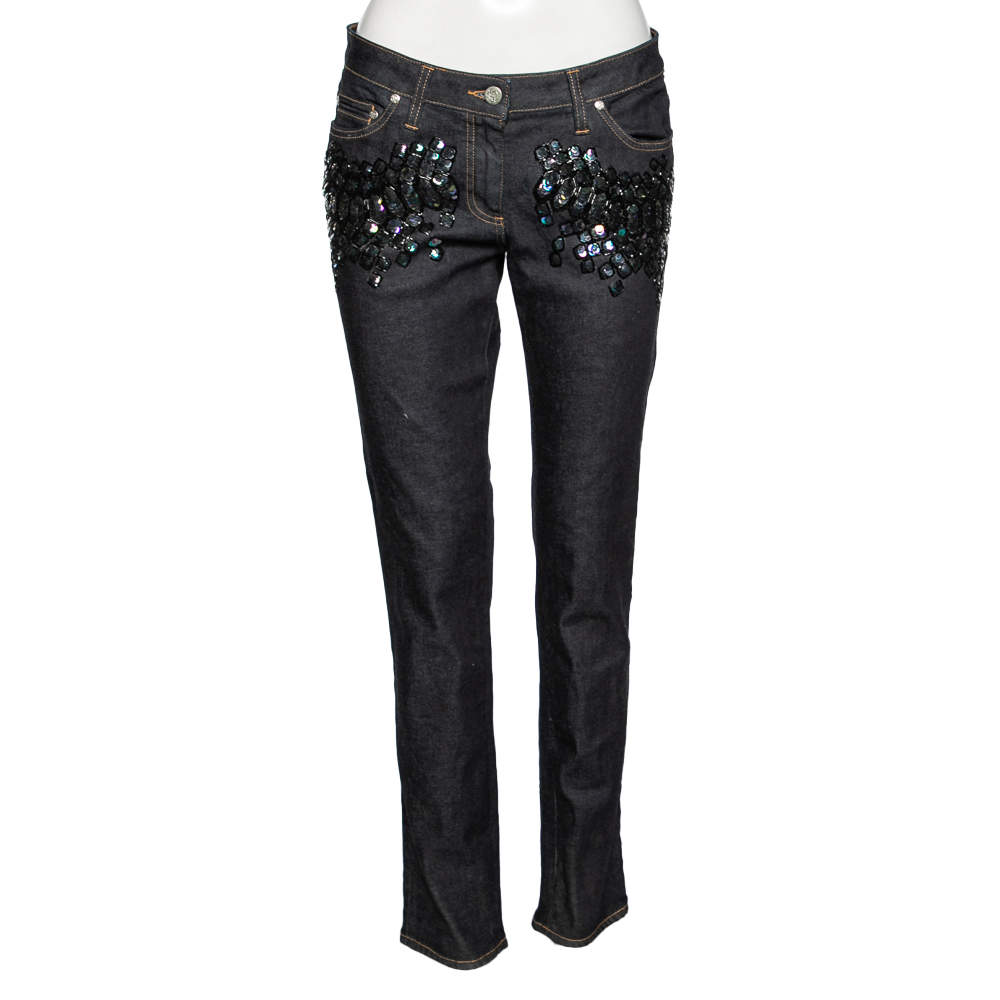 Roberto Cavalli Blue Denim Sequin Embellished Pants M Roberto Cavalli ...