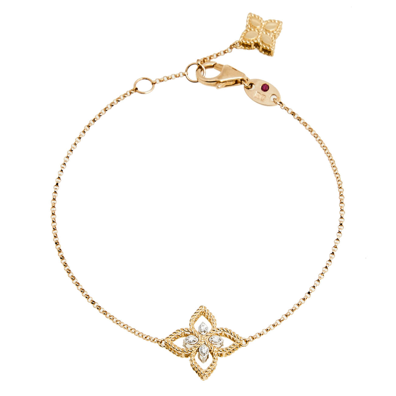 Roberto Coin Principessa Single Diamond Flower 18k Two Tone Gold