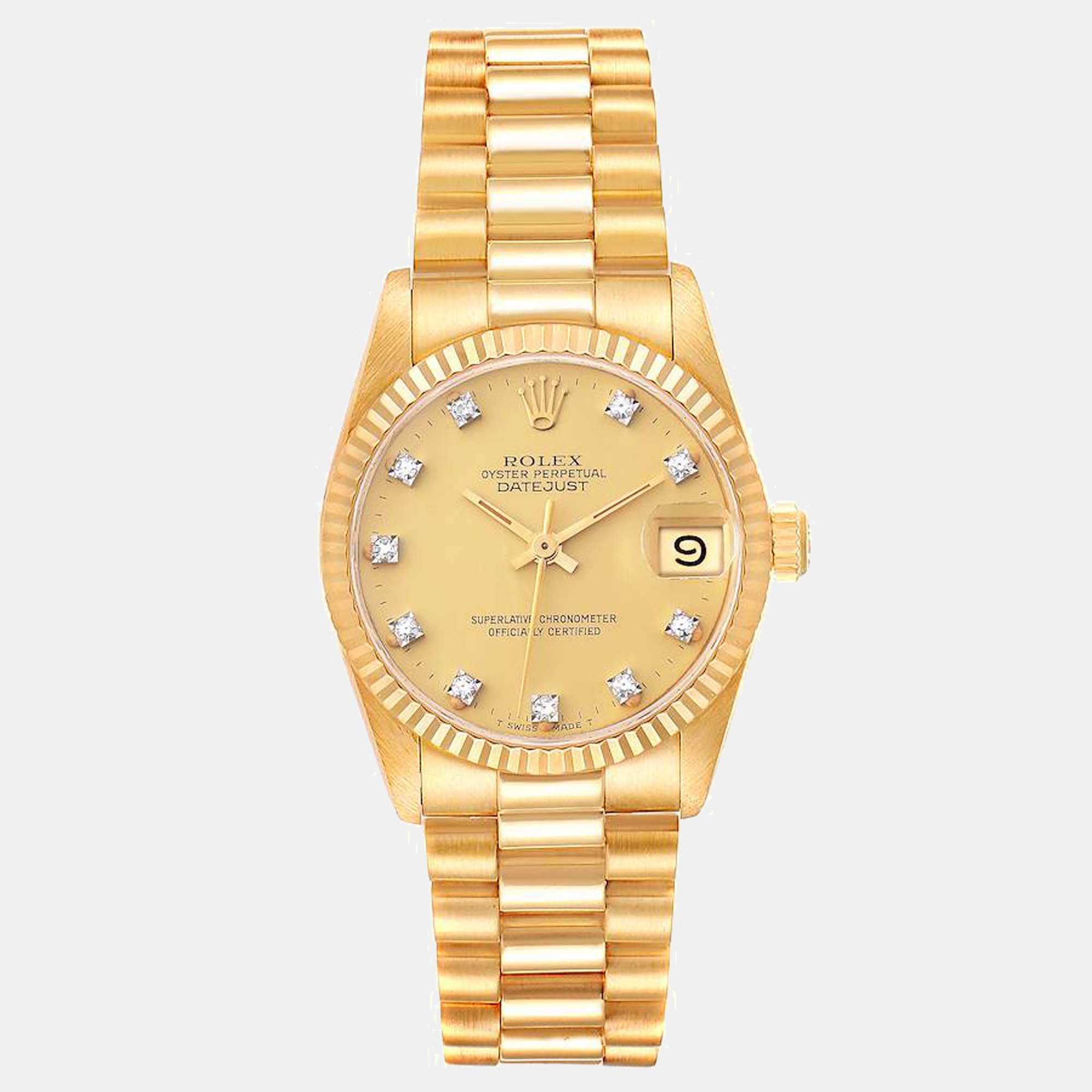 Rolex Champagne Diamonds 18K Yellow Gold President Datejust 68278 ...