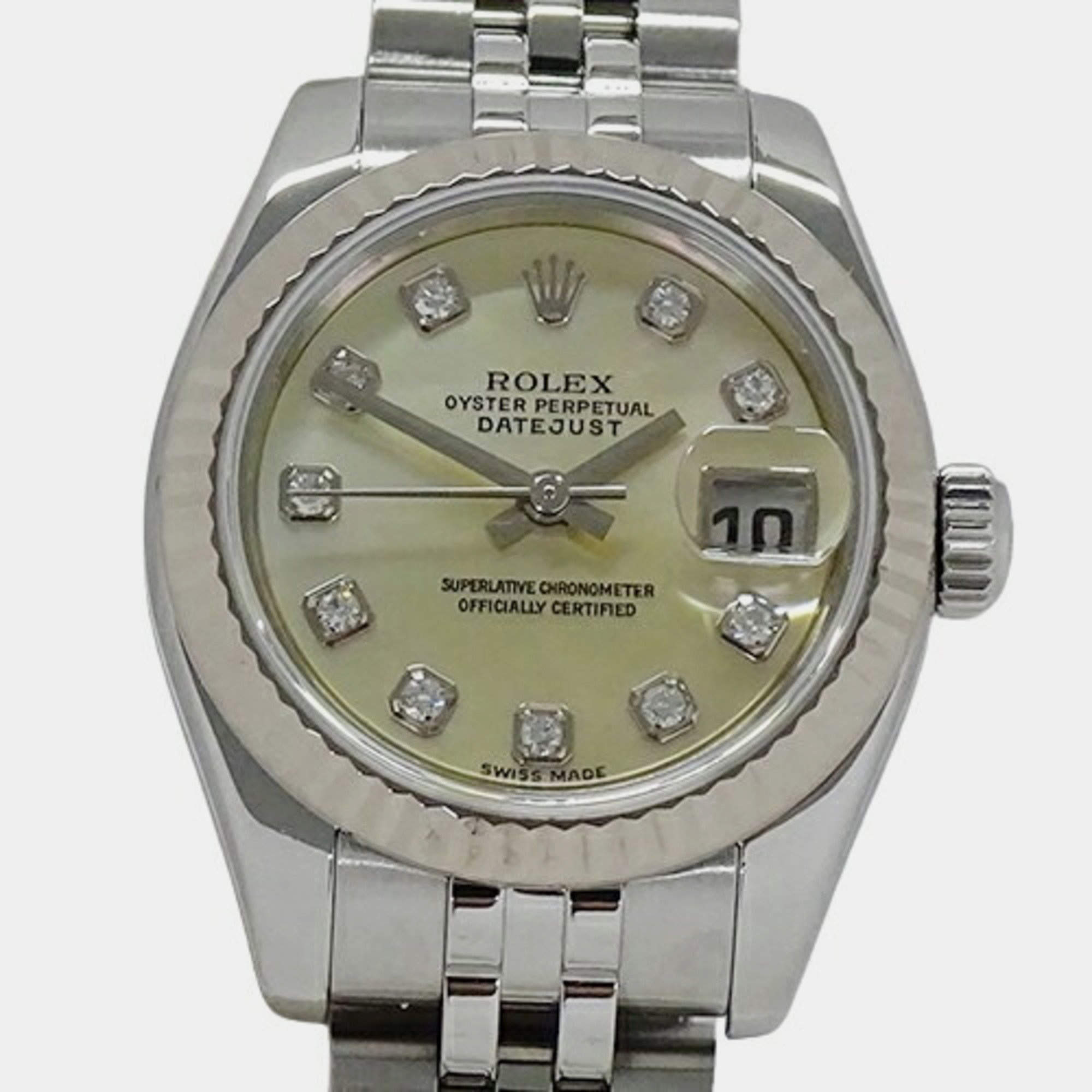 Rolex Yellow Shell Diamond 18k White Gold Stainless Steel Datejust ...