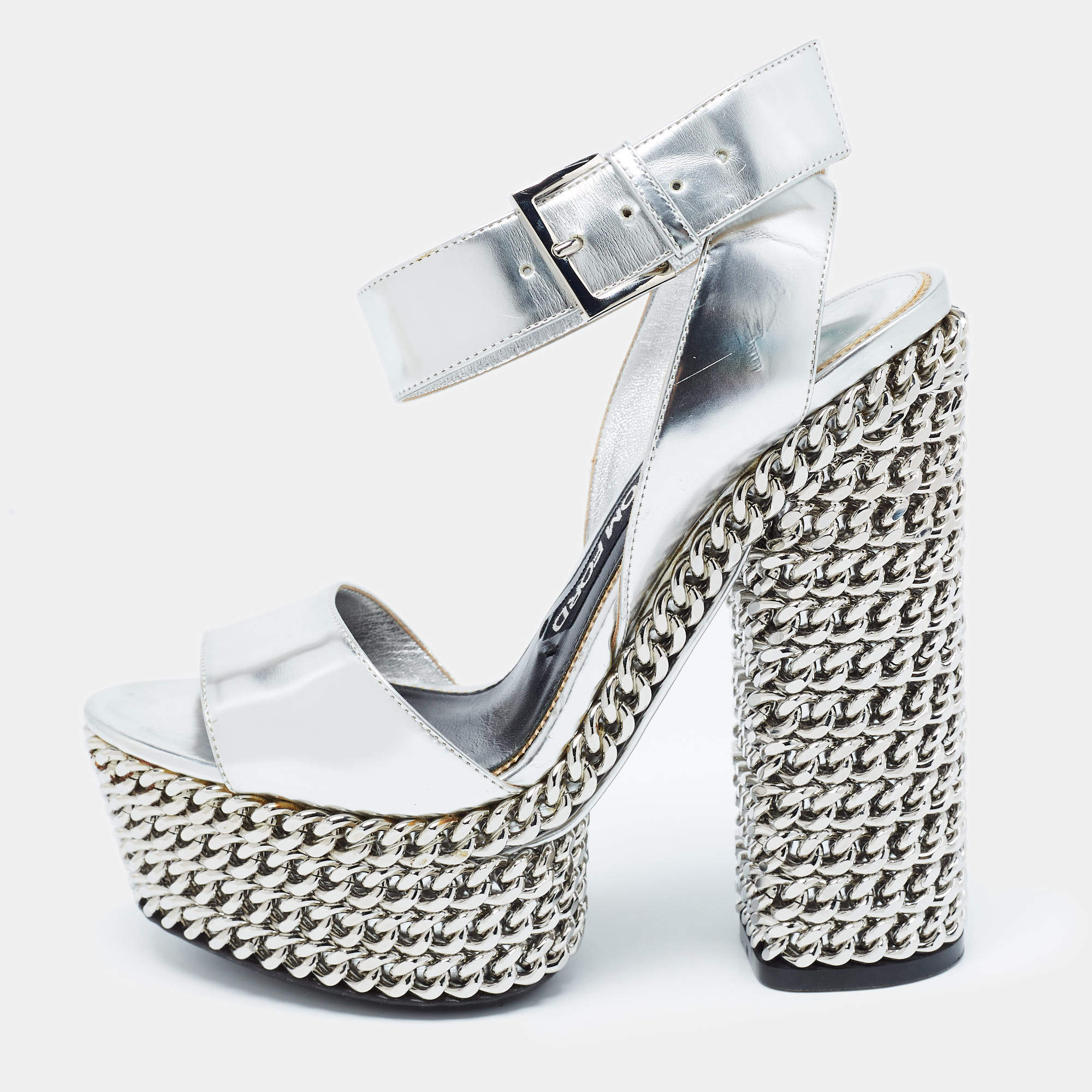 Tom Ford Sliver Leather Platform Ankle Strap Sandals Size 37 Tom Ford