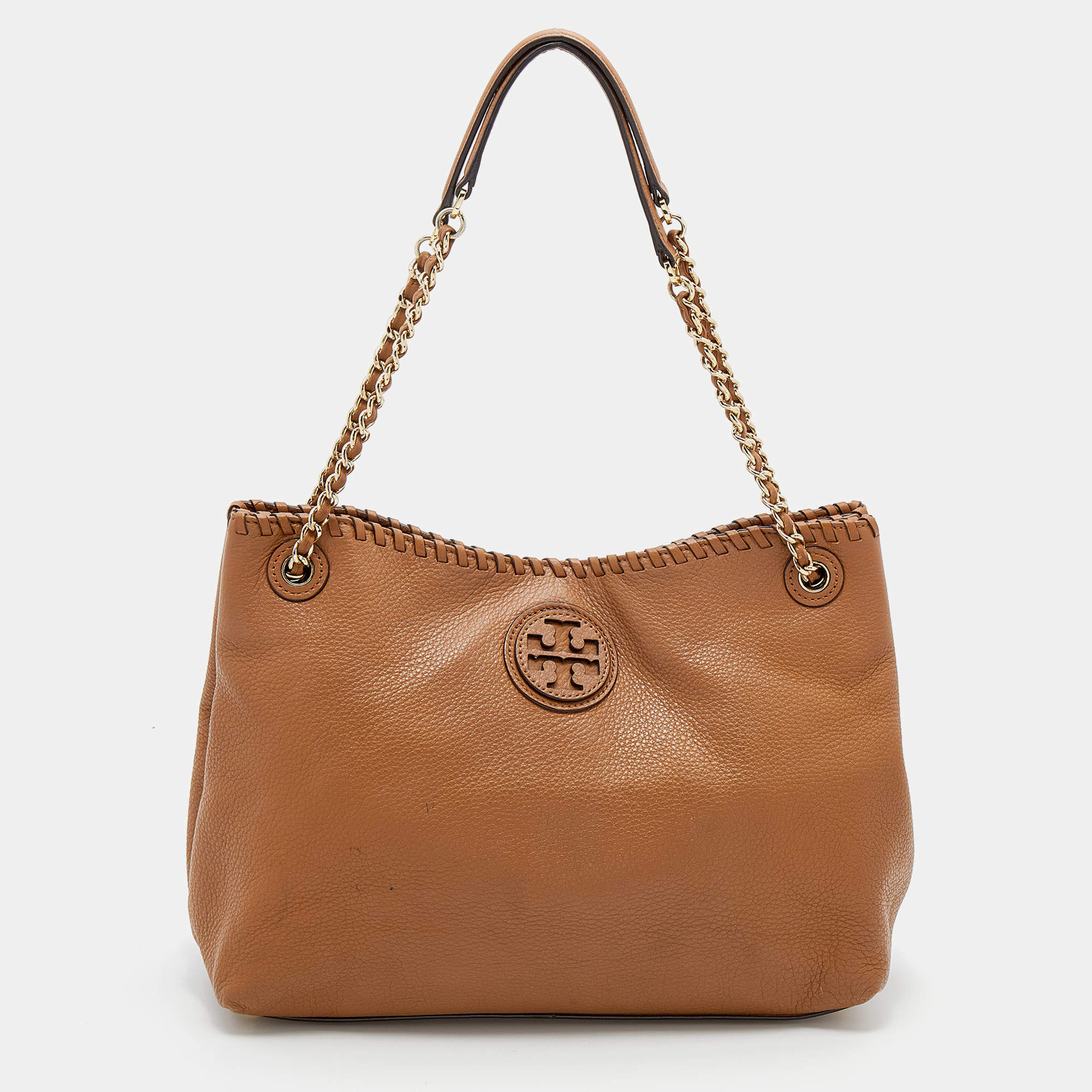 Tory Burch Tan Leather Whipstitch Marion Tote Tory Burch | The Luxury Closet