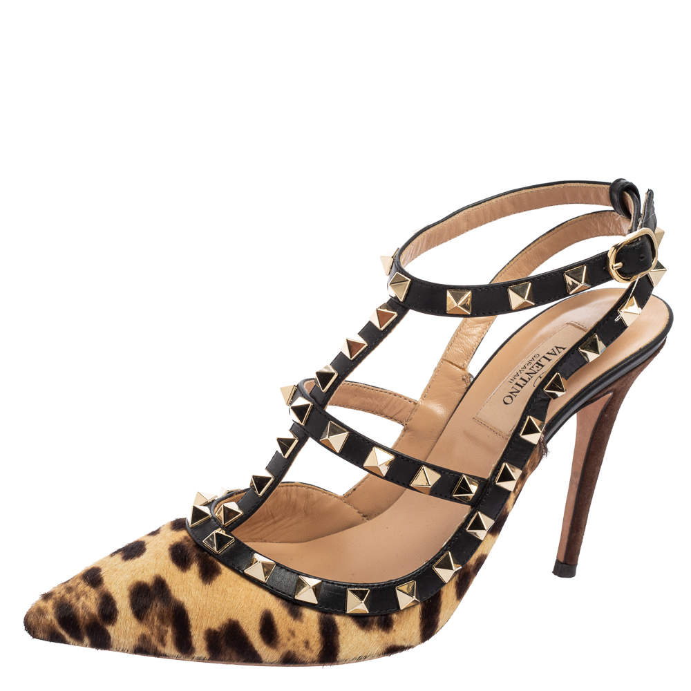 Valentino Tri-Color Leopard Print Calf Hair and Leather Rockstud Ankle ...