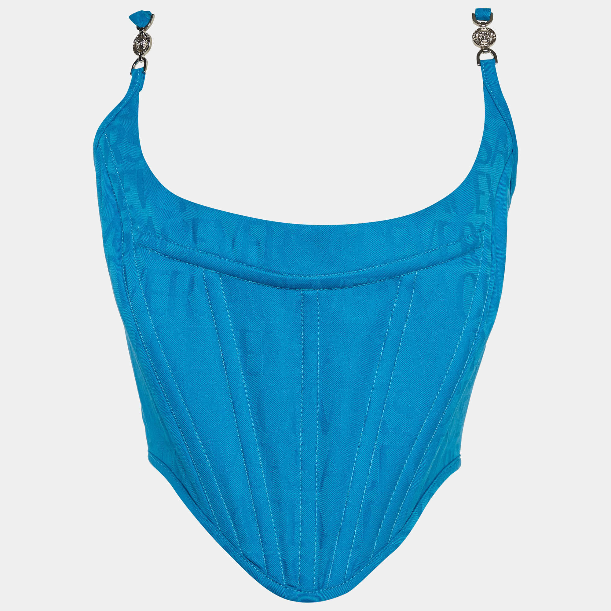 Versace Blue Logo Jacquard Medusa Corset Top M Versace | TLC US