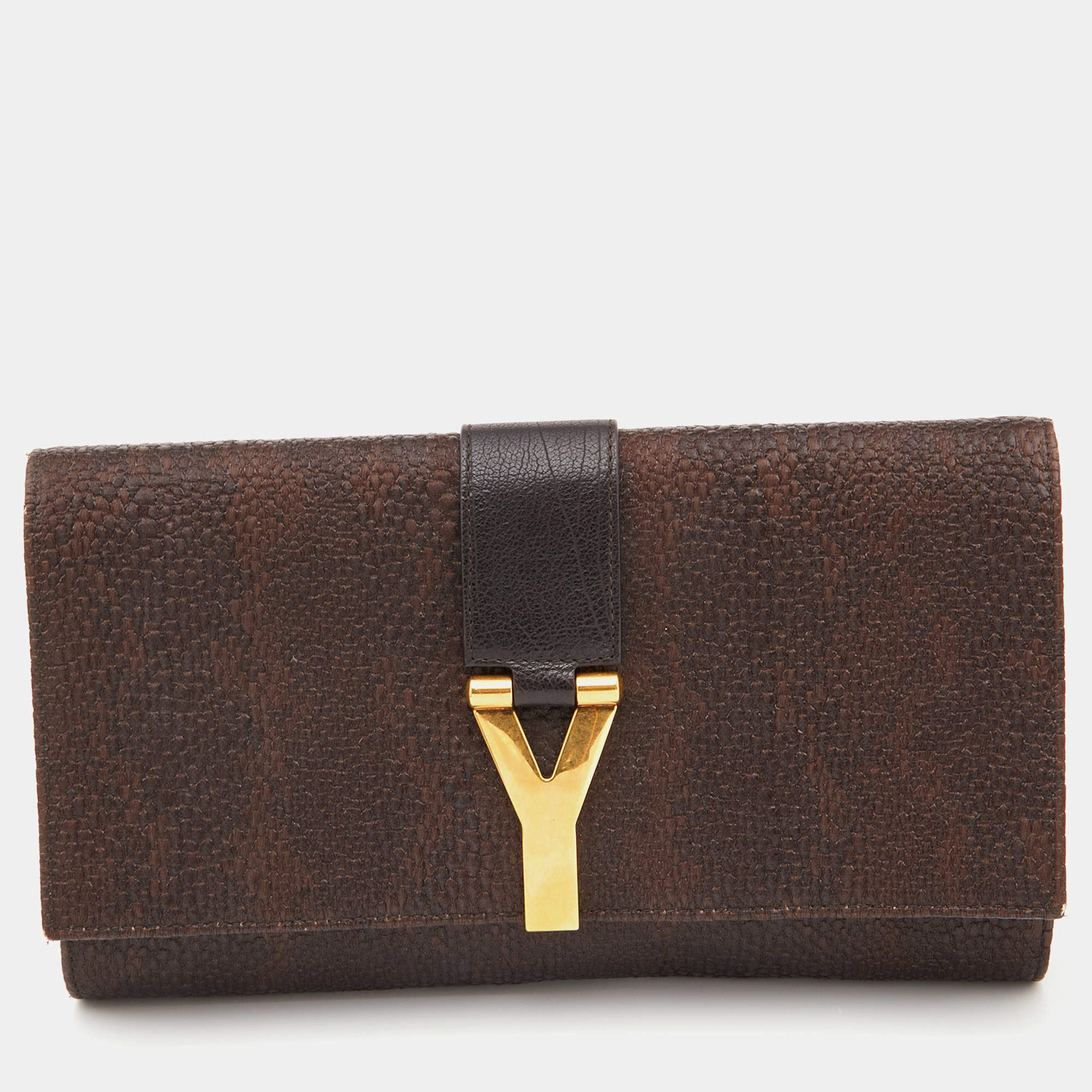 Yves Saint Laurent Brown Coated Fabric and Leather Belle De Jour Flap ...