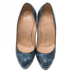 Christian Louboutin Blue Python Bianca Platform Pumps Size 37.5 ...