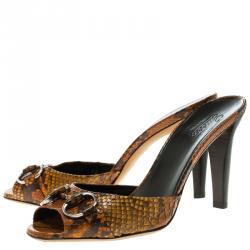 Gucci Orange Python Horsebit Bamboo Detail Peep Toe Slides Size 40 ...