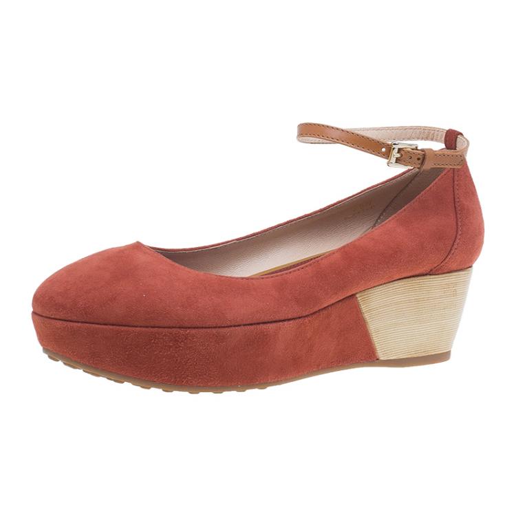 Tod's Brown Suede Ankle Strap Platform Wedge Pumps Size 39.5 Tod's ...