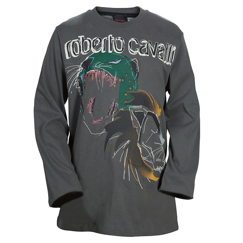 Roberto Cavalli Devils Khaki Green Rubber Print Long Sleeve Tshirt 11 ...