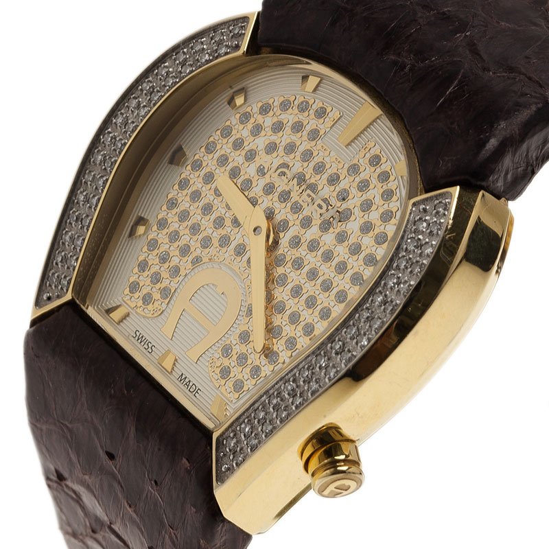 Aigner Cremona Quartz Diamond Stainless Steel Brown Leather Womens ...