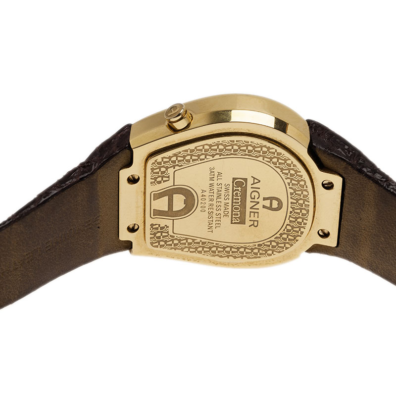 Aigner Cremona Quartz Diamond Stainless Steel Brown Leather Womens ...
