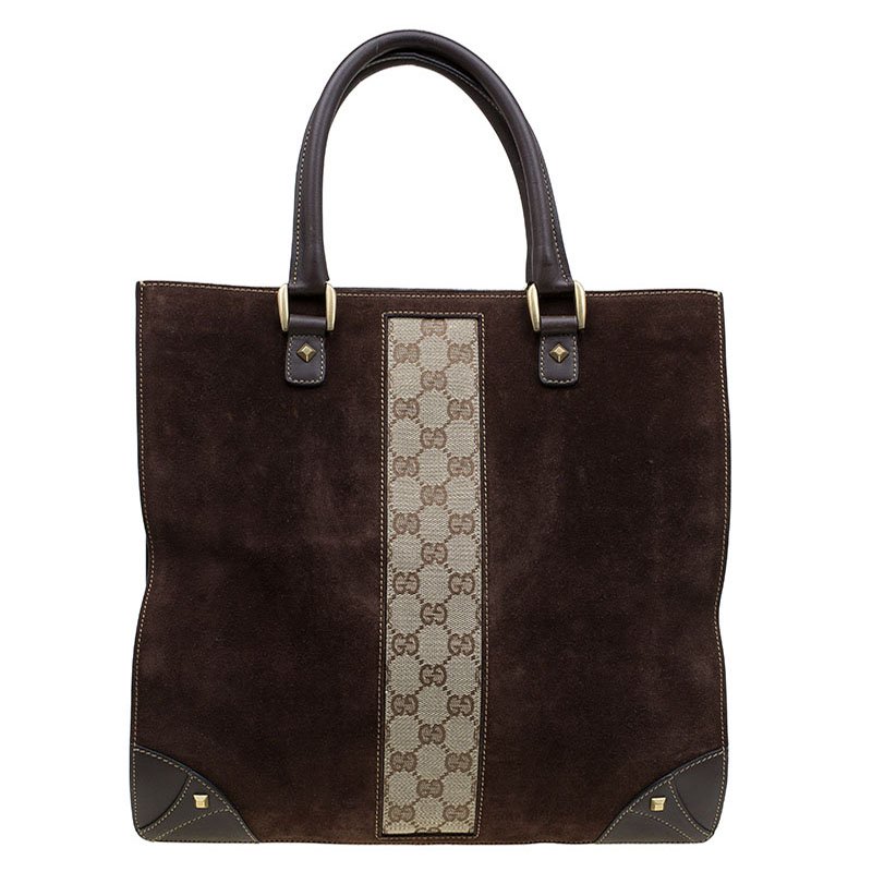 Gucci Brown Suede and GG Canvas Vertical Tote Gucci | TLC