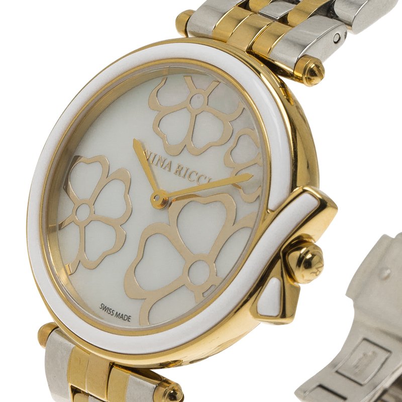 Nina Ricci Mother of Pearl Gold-Plated Stainless Steel Classic Women's ...