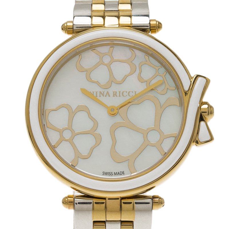 Nina Ricci Mother of Pearl Gold-Plated Stainless Steel Classic Women's ...