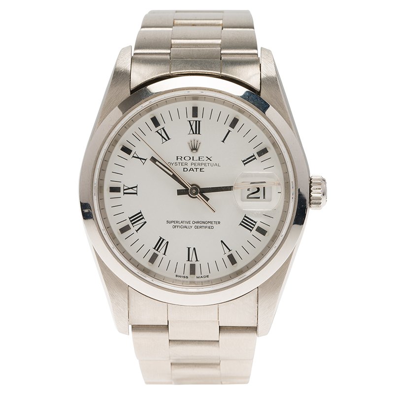 Rolex White Stainless Steel Datejust Women's Wristwatch 34MM Rolex | TLC