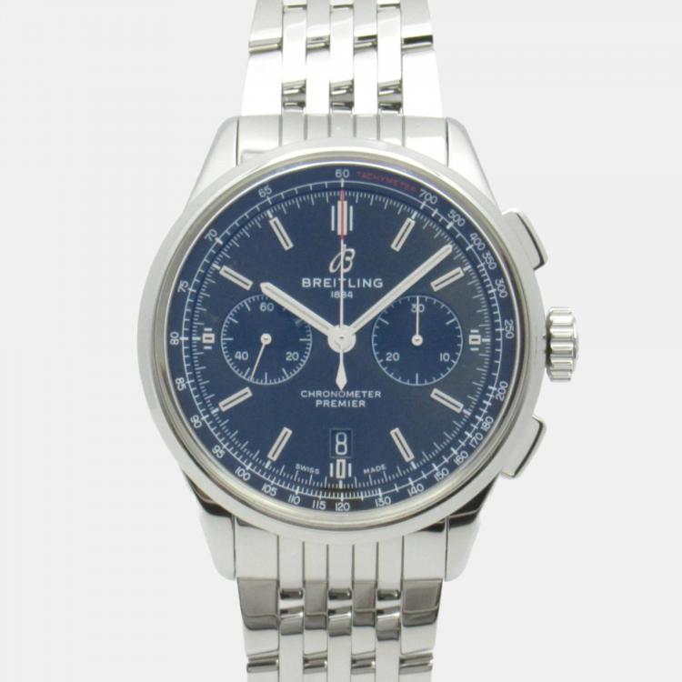 Breitling Blue Stainless Steel Premier AB0118 Automatic Men's ...